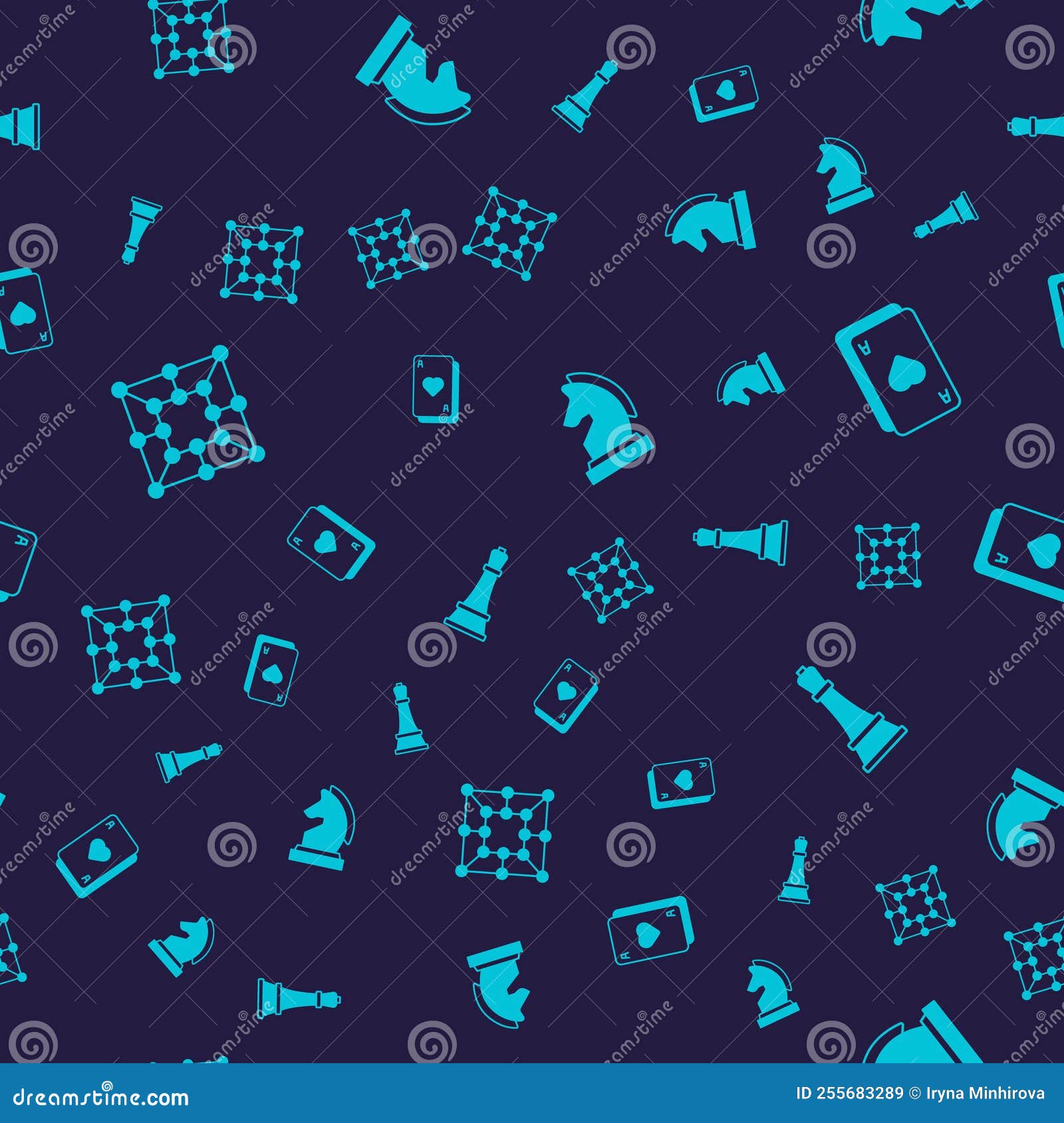 Set Board Game, Playing Cards, Chess and on Seamless Pattern. Vector ...