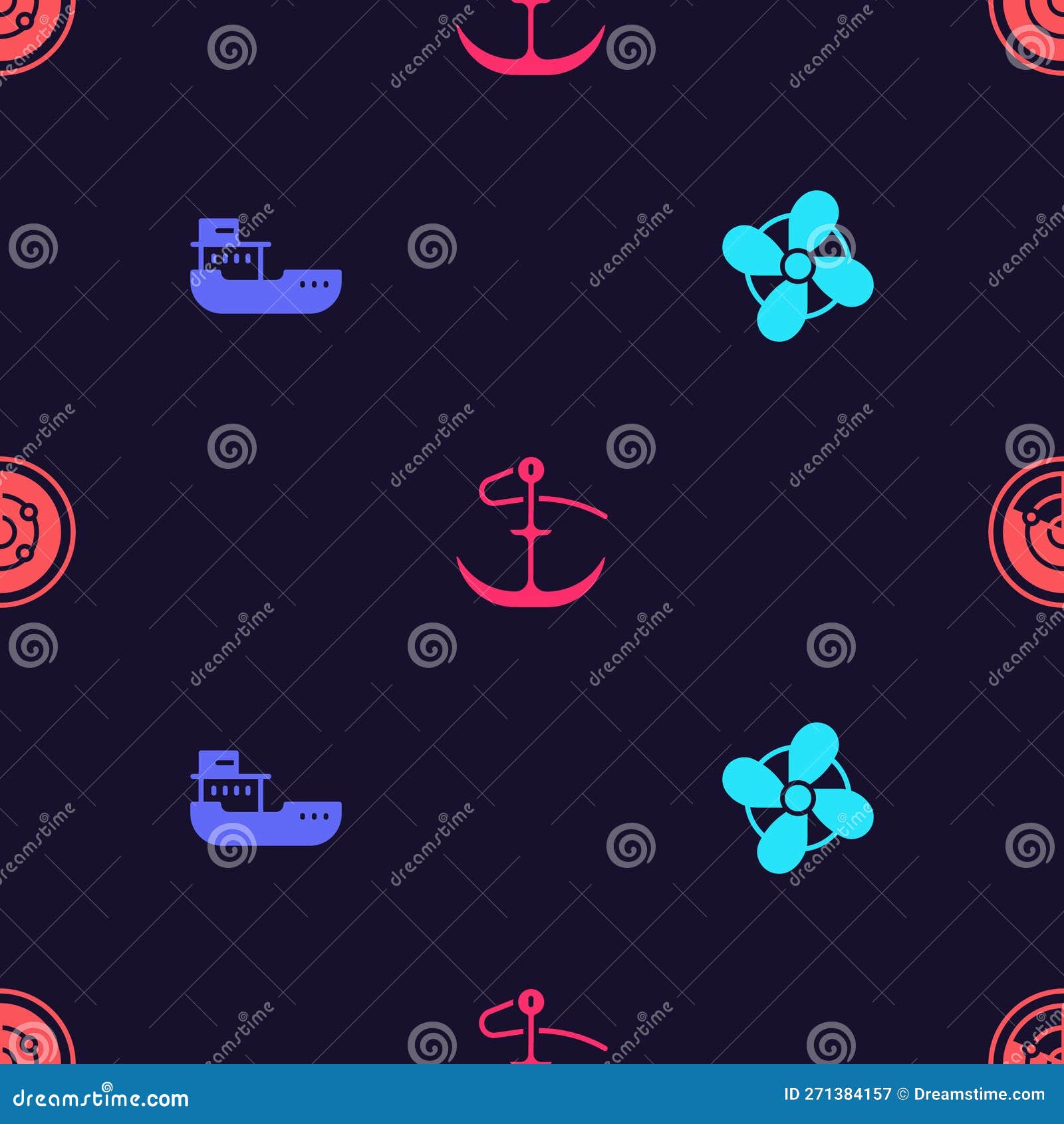 Set Boat Propeller, Cargo Ship, Anchor and Radar with Targets on ...