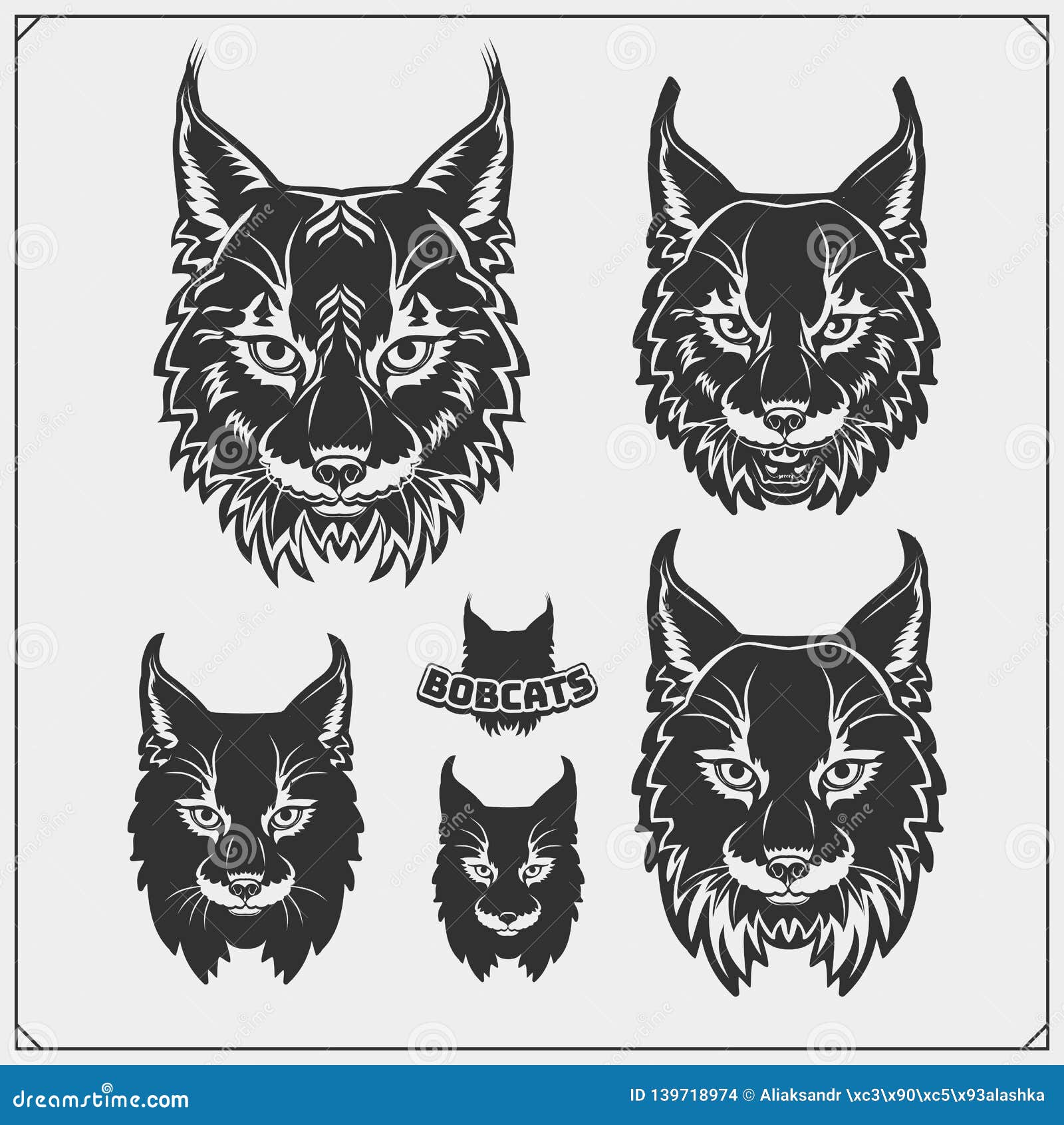 Set Of Bobcat Illustrations And Silhouettes. Emblems With Bobcat For A ...