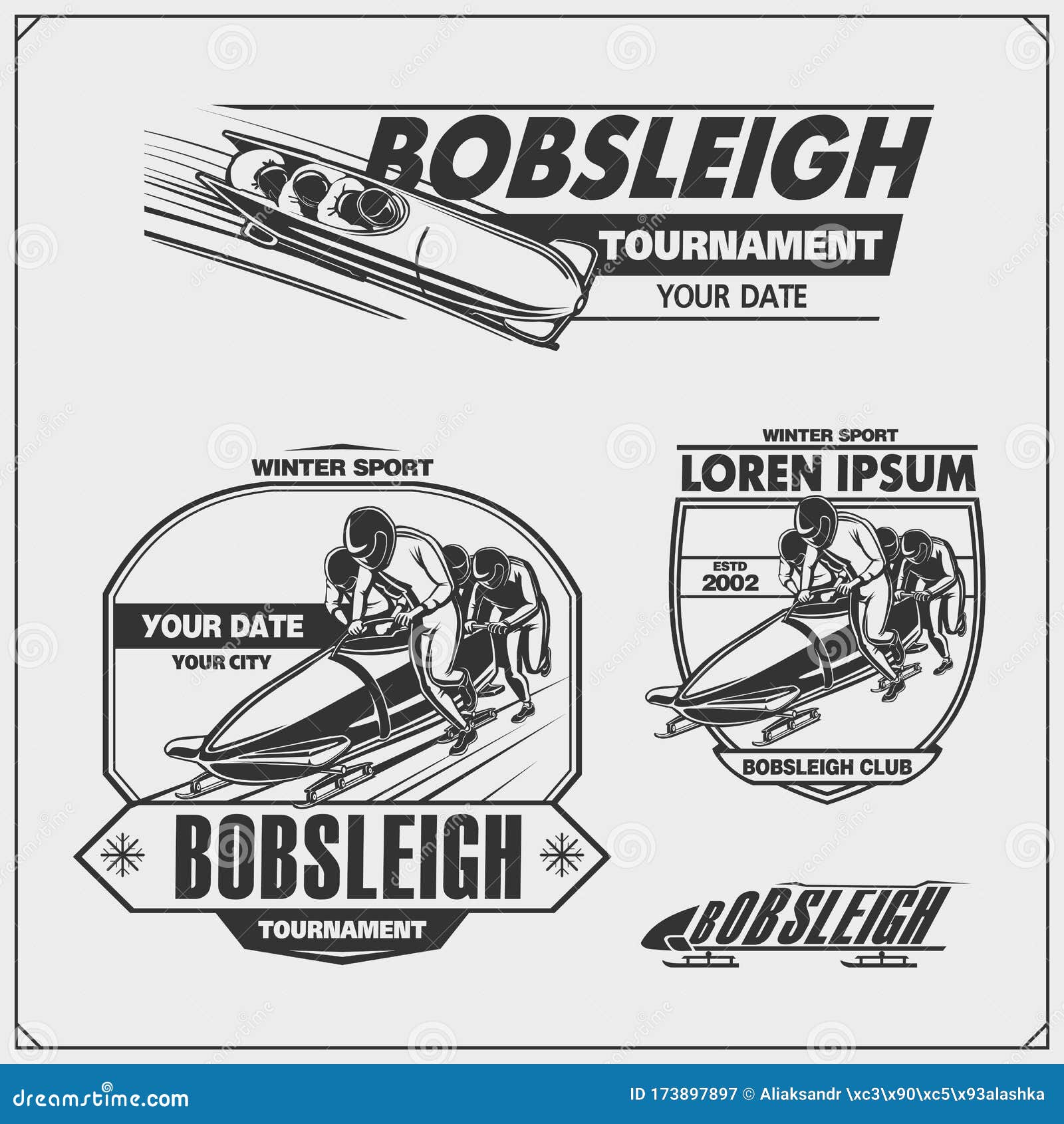 Set of Bobsleigh Emblems, Labels and Design Elements. Winter Sport Set ...