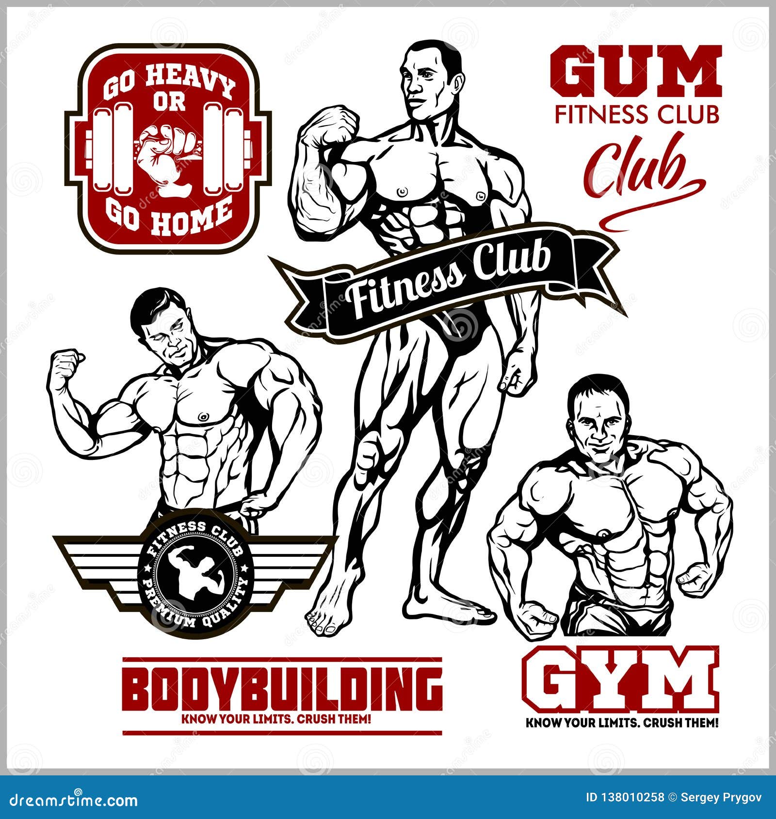 Set of Bodybuilding Emblems with Sport Equipment. Vector Illustration ...