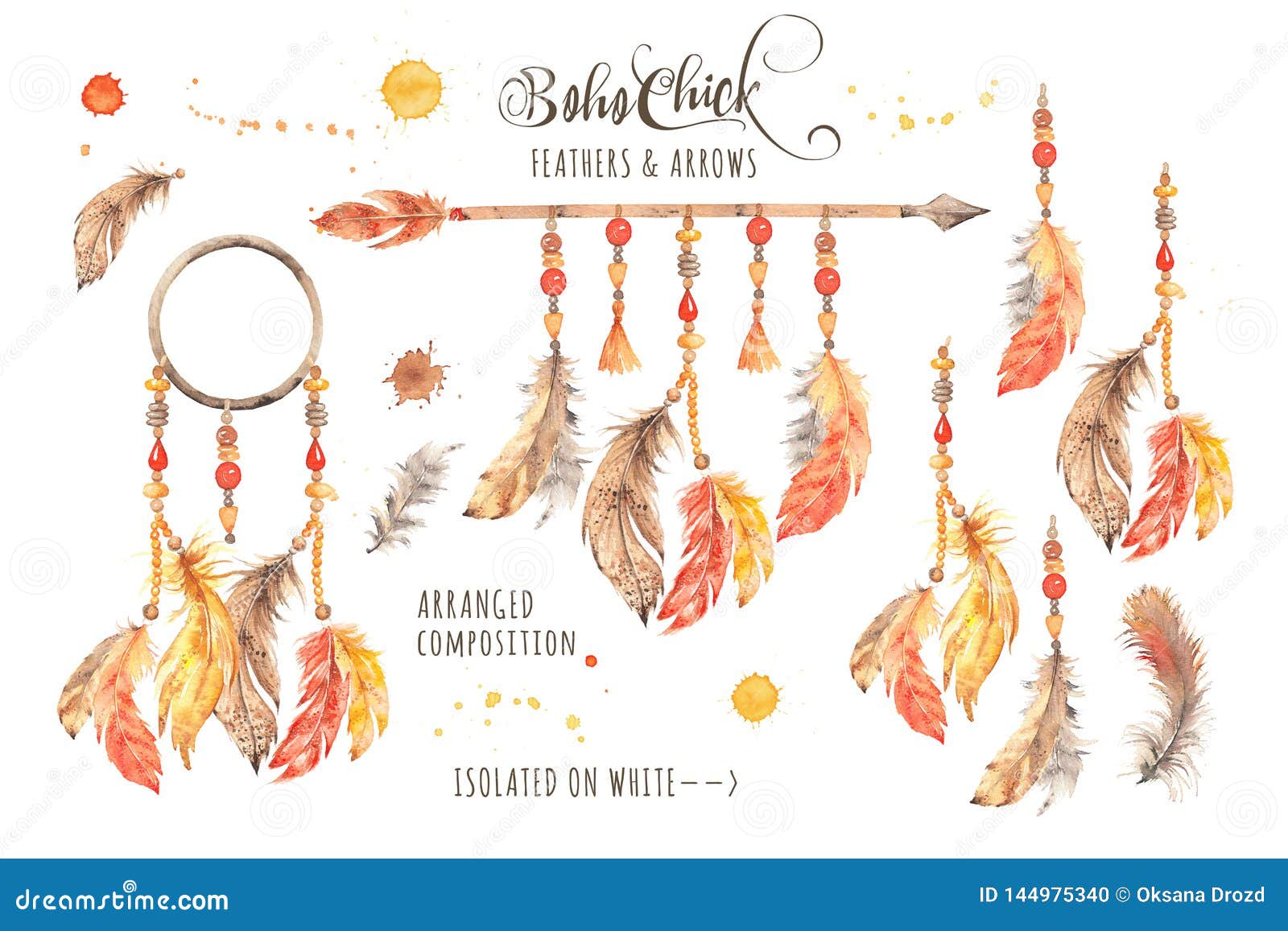 Set of Bohemian Design Elements Isolated on White Stock Illustration ...