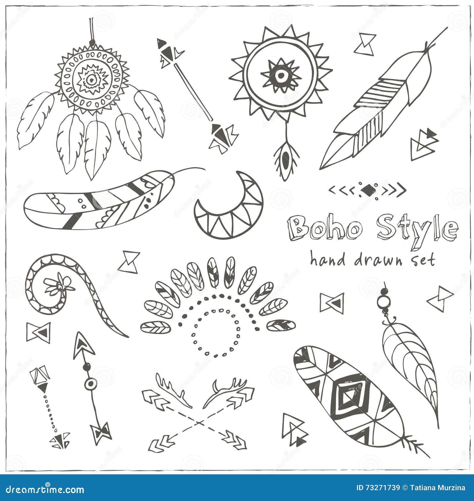 Set of Boho Chic Style Elements Stock Vector - Illustration of dream, feather: 73271739