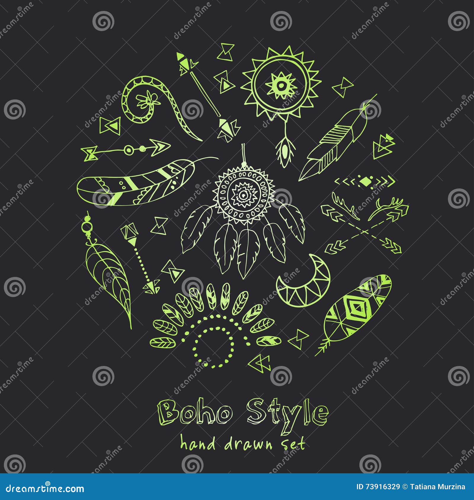Set of Boho Chic Style Elements Stock Vector - Illustration of ...