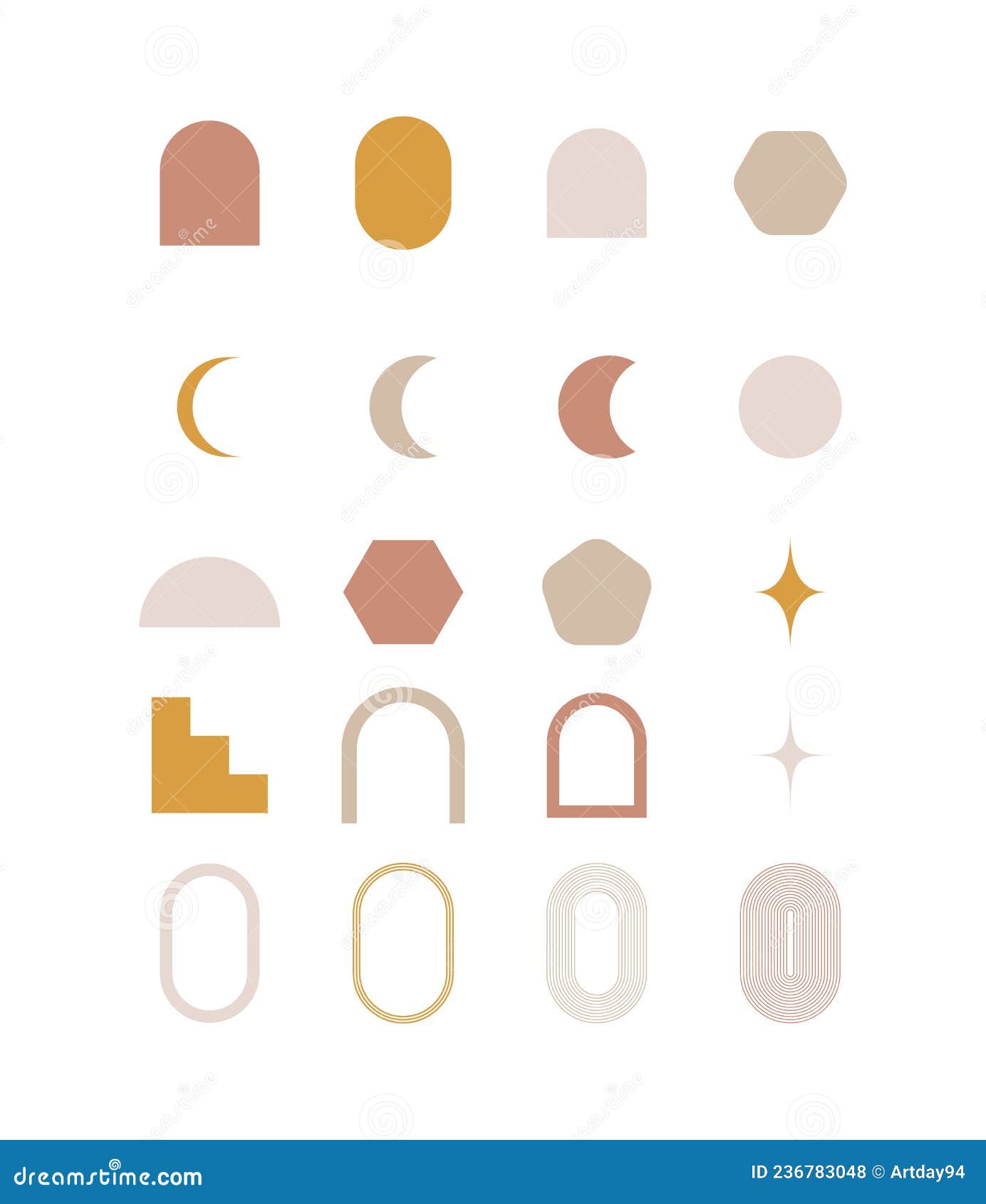 Set Boho Doodle Geometric Shapes. Modern Vector Illustration Stock ...