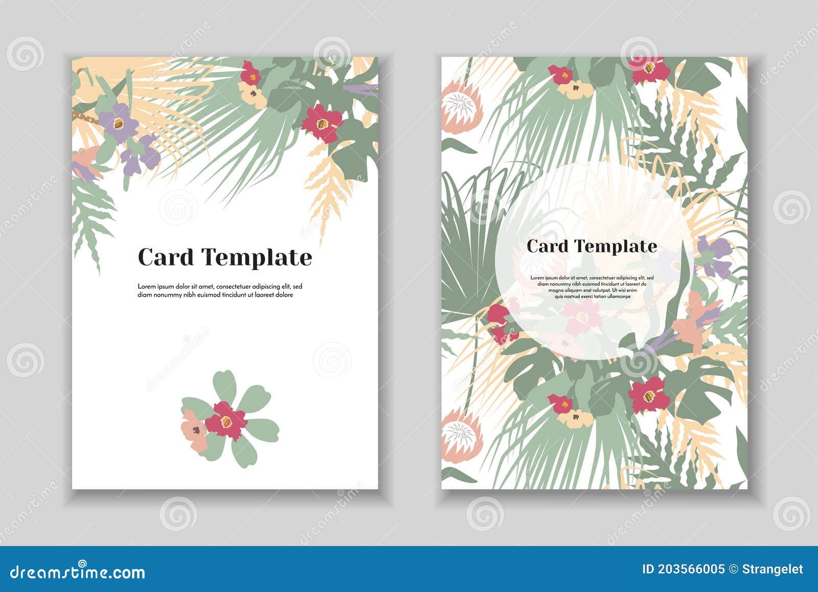 Set Of 2 Boho Greting Card Templates, Tender Pastel Colorls, White ...