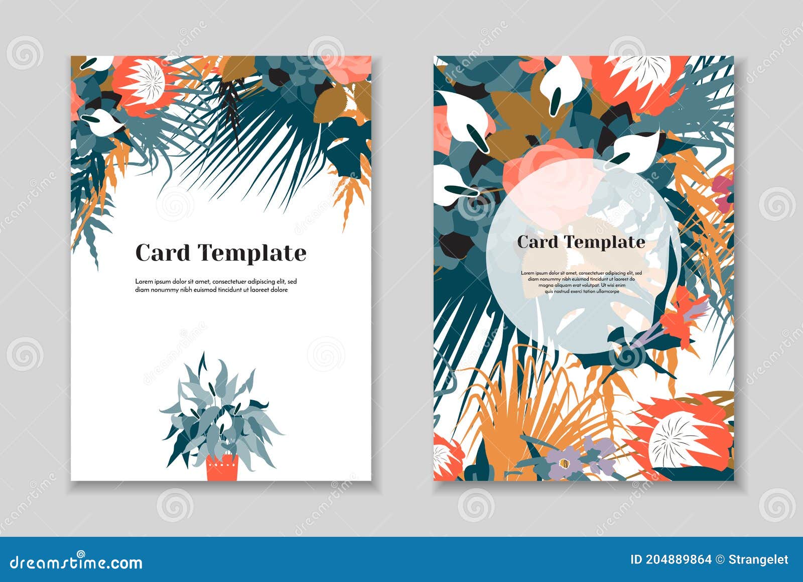 Set Of 2 Boho Greting Card Templates, Tender Pastel Colorls, White ...