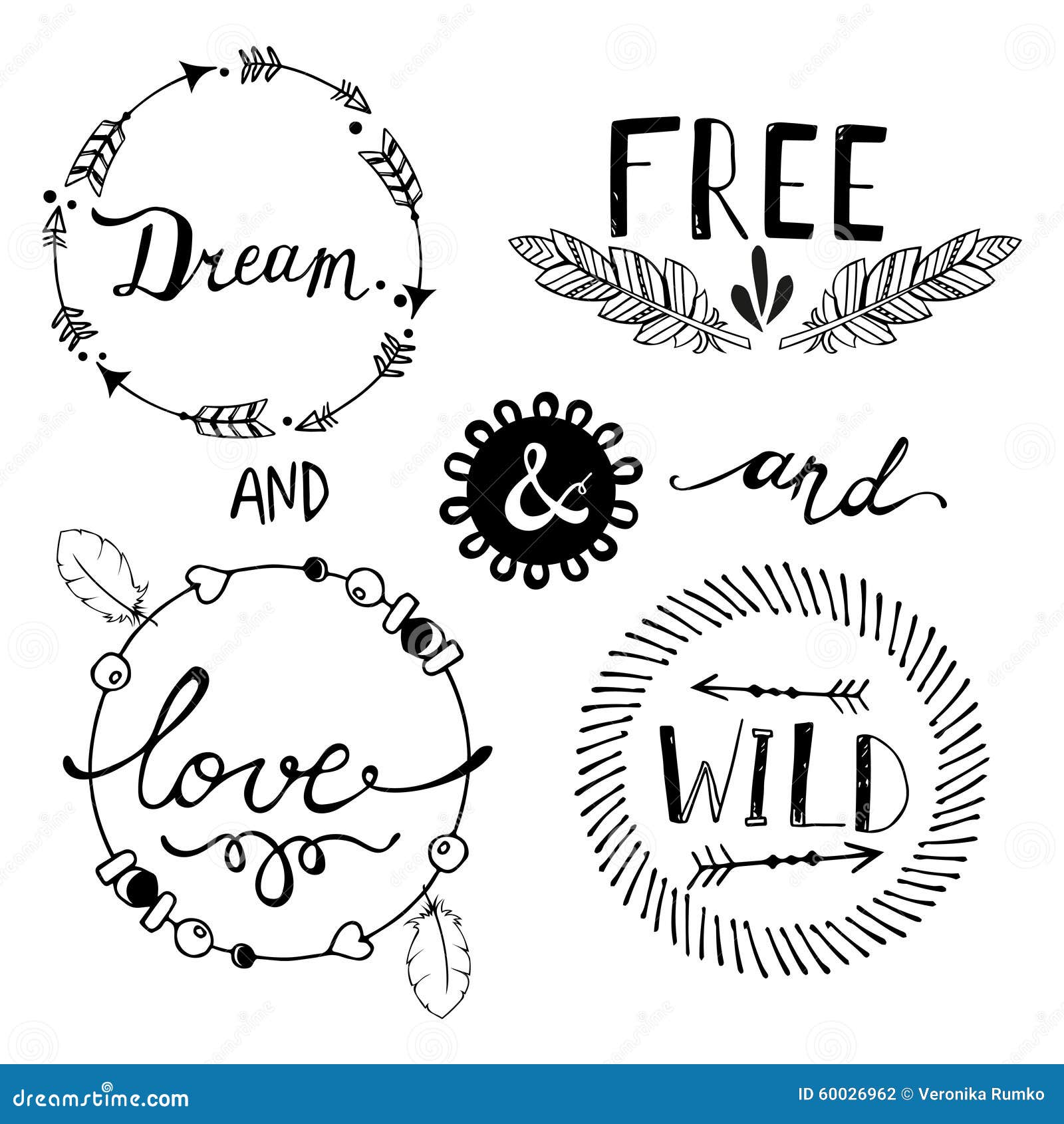 Set of Boho Style Frames and Elements. Vector Stock Vector ...