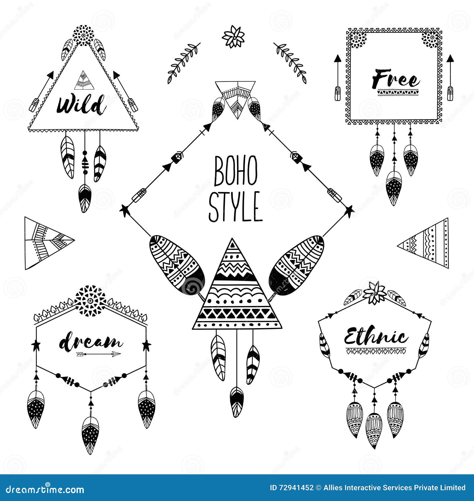 Set of Boho Style Frames with Ethnic Elements. Stock Illustration ...