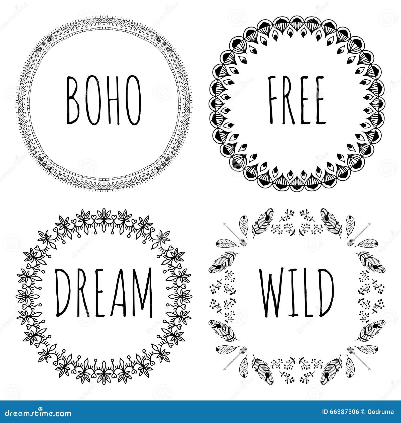Set of Boho Style Frames and Hand Drawn Elements. Set of Ornamental ...