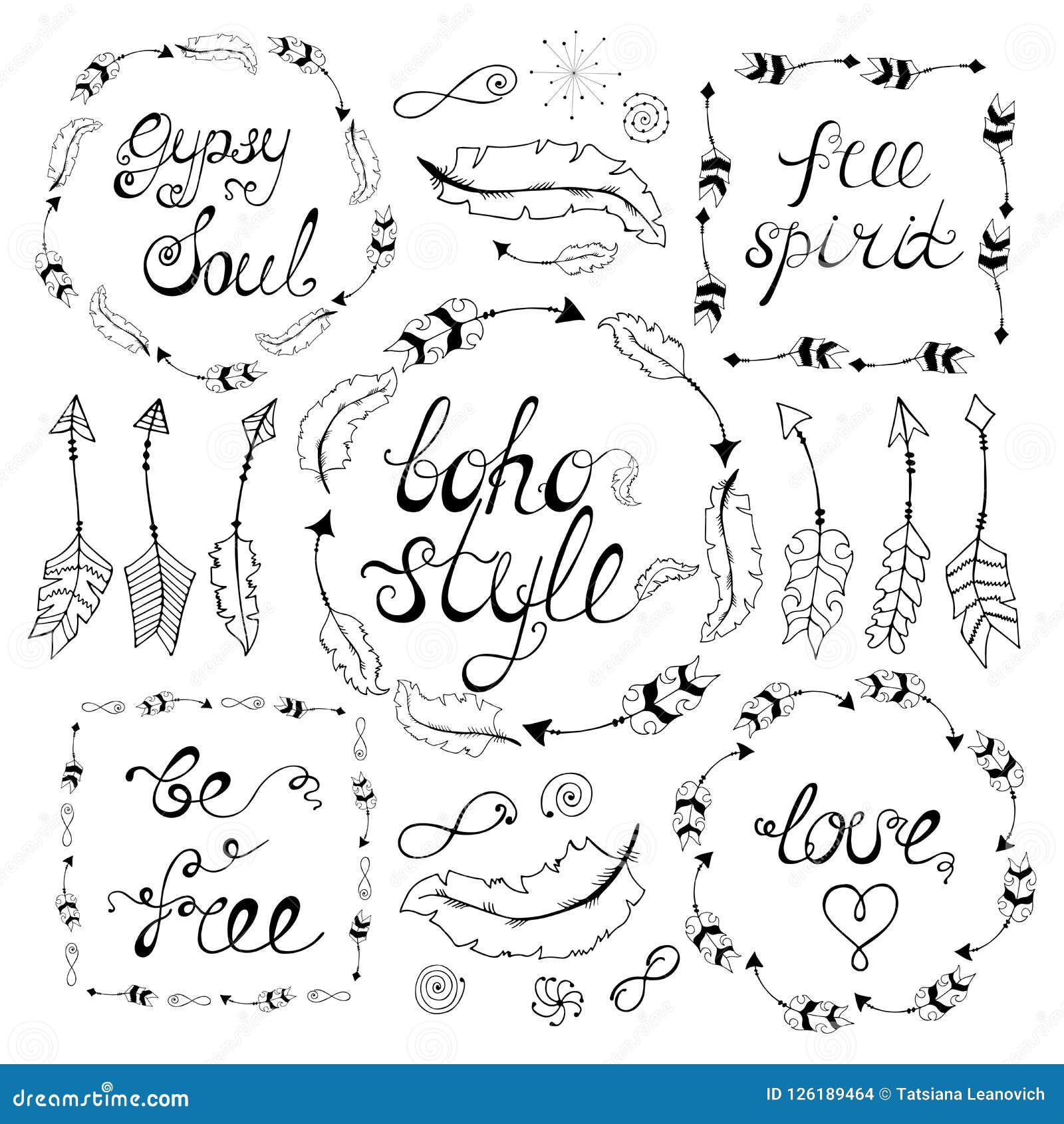 Set of Boho Style Frames with Place for Your Text Stock Vector ...