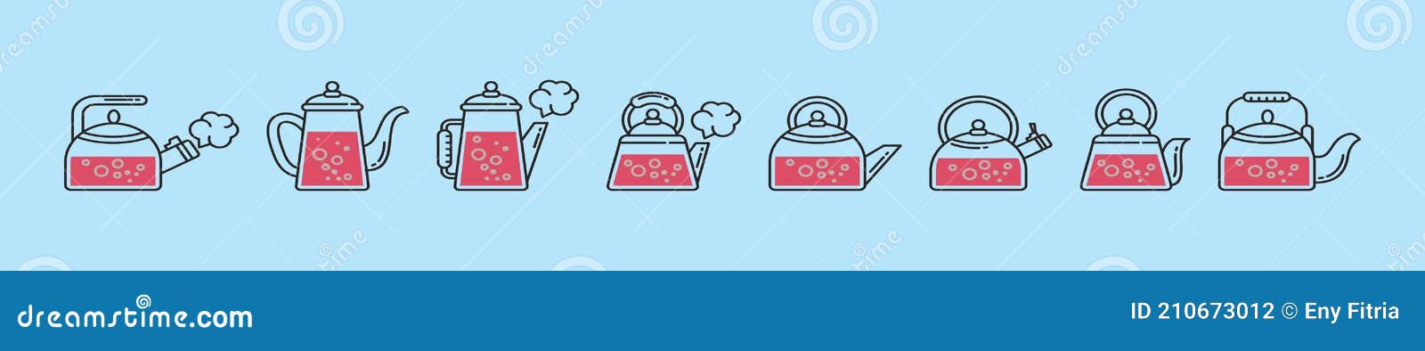Set of Boiling Water Cartoon Icon Design Template with Various Models ...