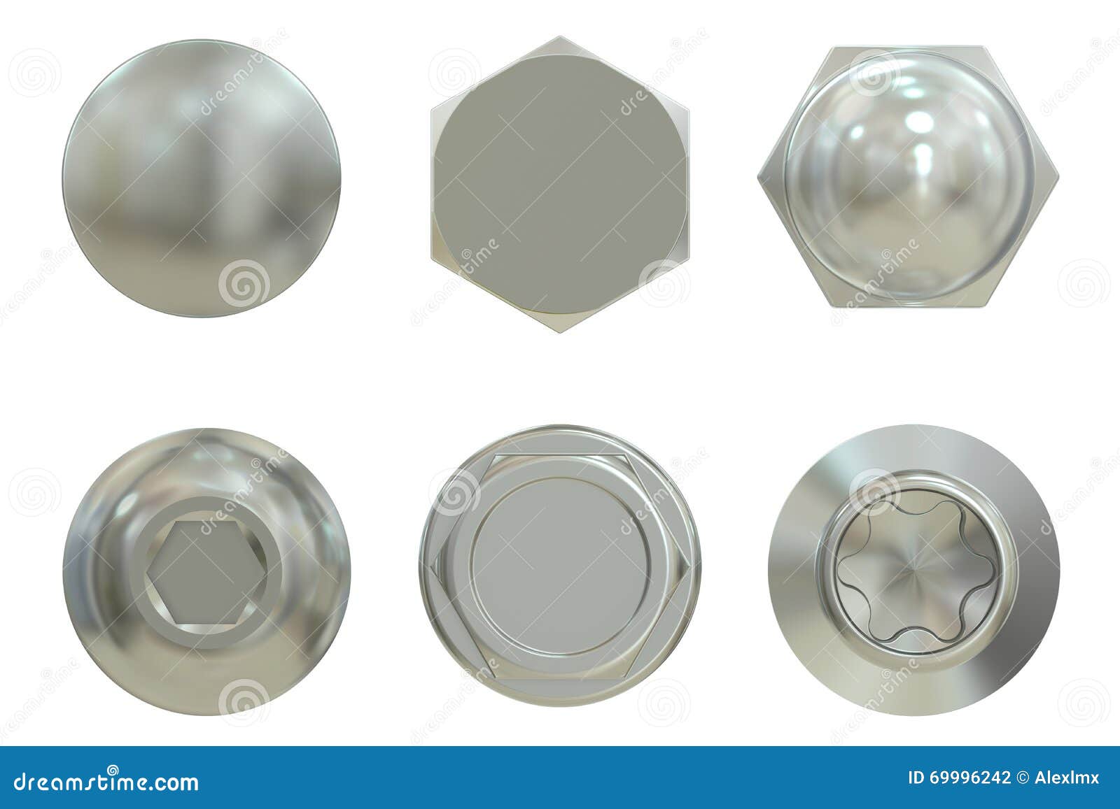 Set of Bolt Heads, 3D Rendering Stock Illustration - Illustration of ...