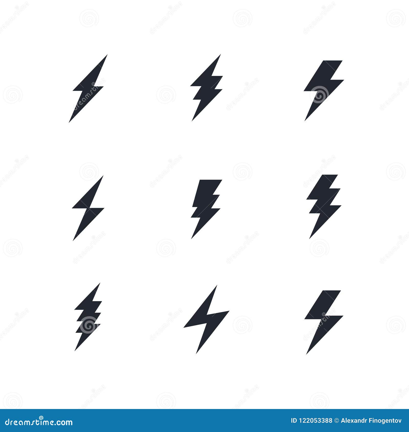Set of the Bolts of Lightning. Vector Minimalistic Flash Icons. Thunder ...