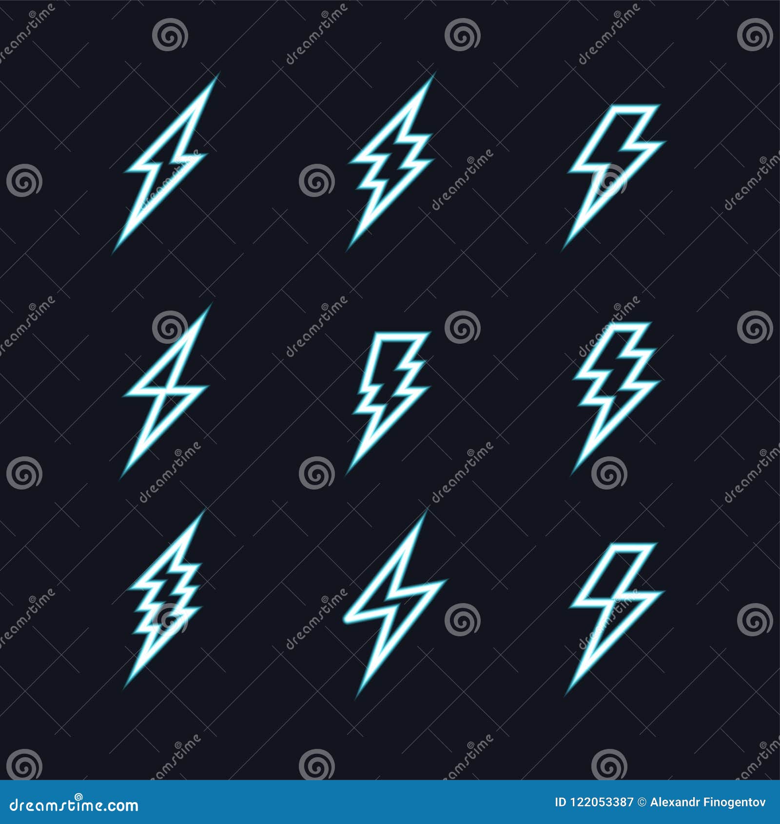 Set of the Bolts of Lightning. Vector Neon Flash Icons. Thunder ...