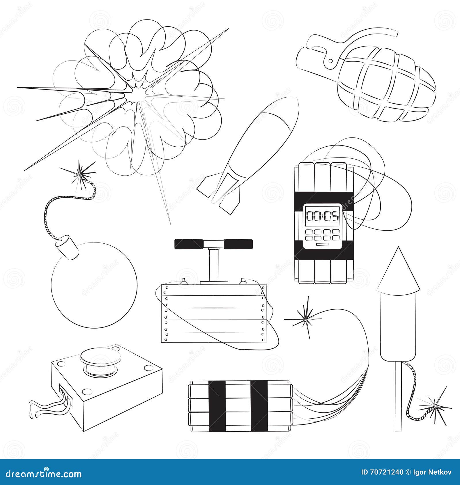 Set of bombs. Explosives stock vector. Illustration of graphic - 70721240