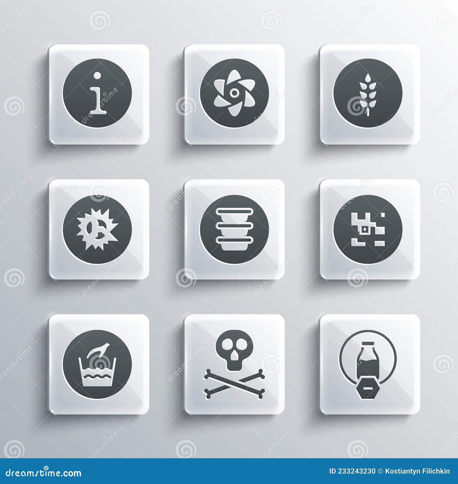 Set Bones and Skull Warning, Lactose Free, QR Code, Bowl, Hand Wash ...