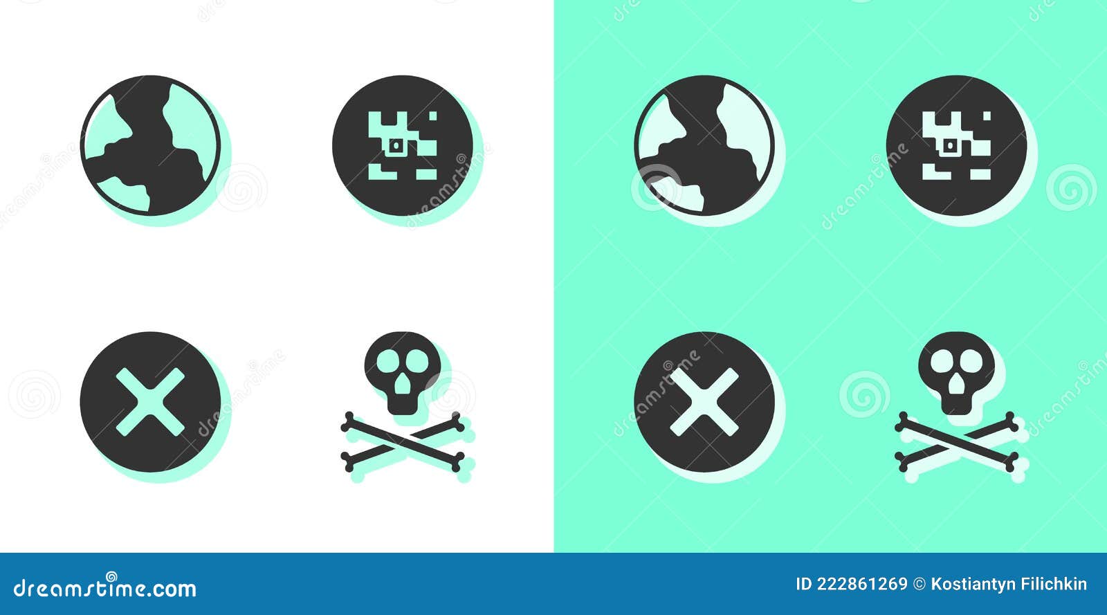 Set Bones and Skull Warning, Worldwide, X Mark, Cross Circle and QR ...