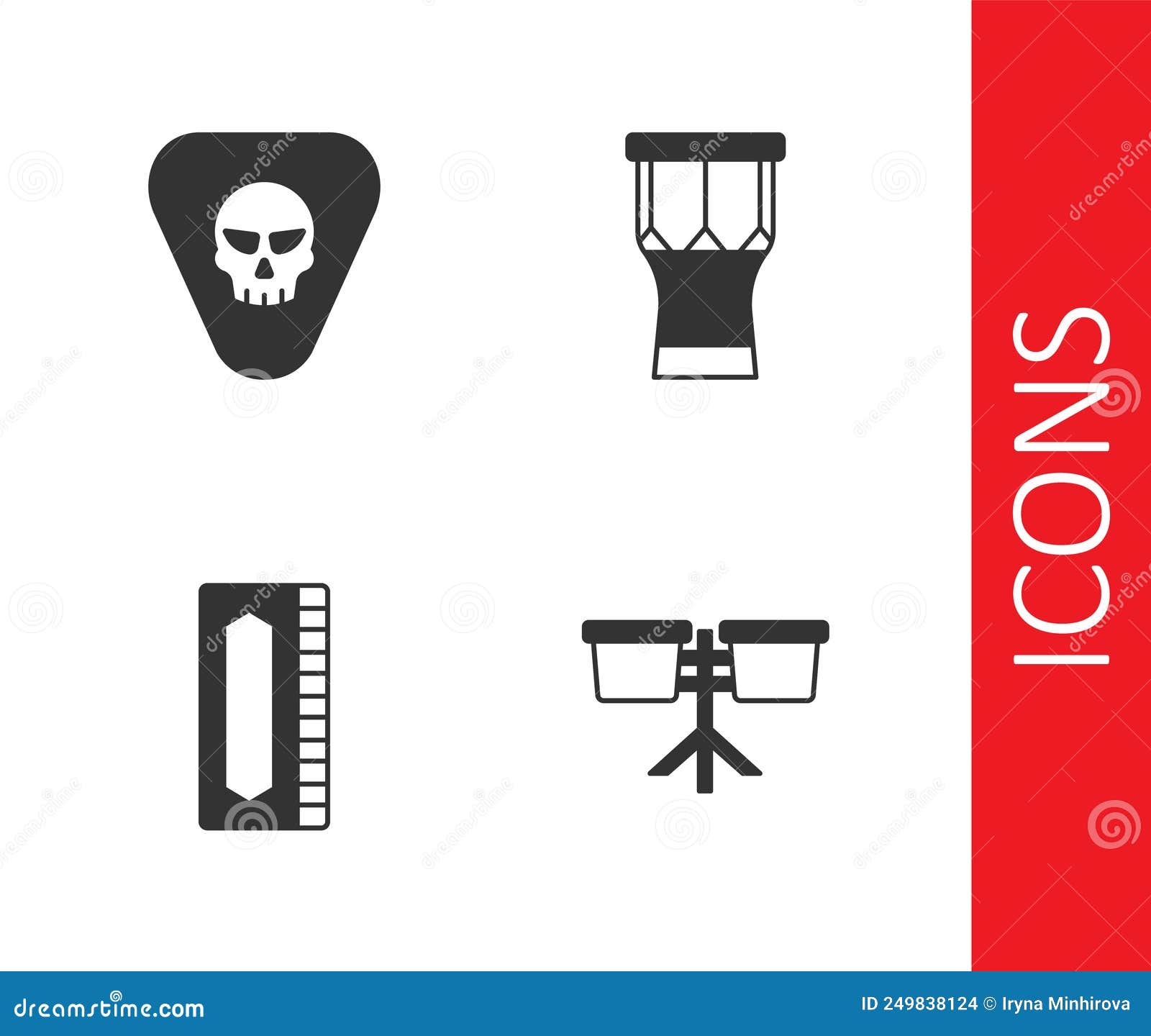 Set Bongo Drum, Guitar Pick, Harmonica and African Percussion Icon ...
