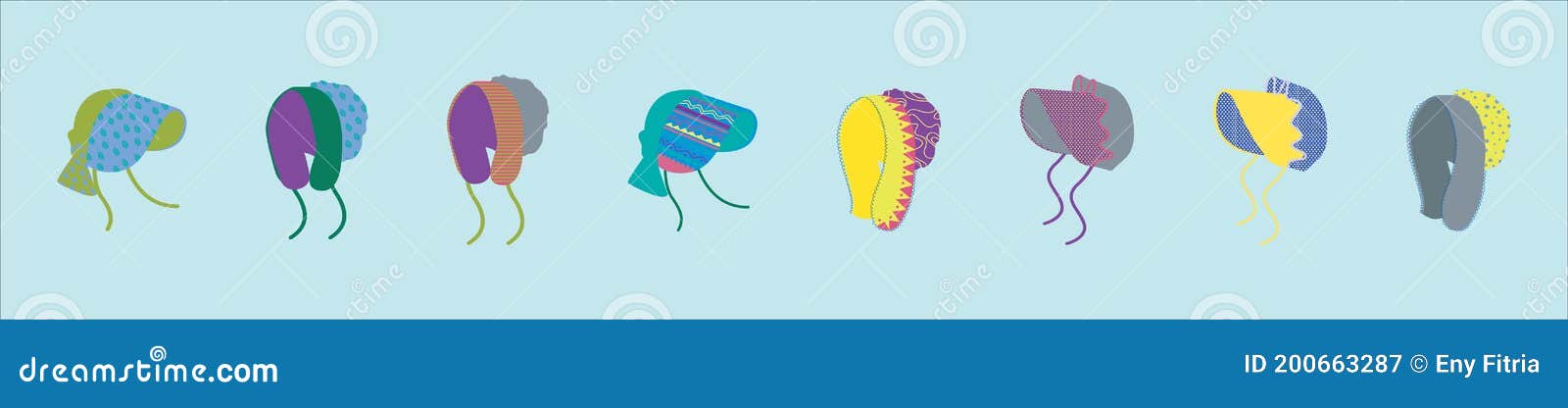 Set of Bonnet Cartoon Icon Design Template with Various Models. Vector ...