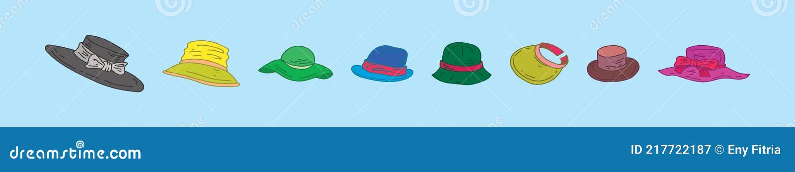 Set of Bonnet and Hat Cartoon Icon Design Template with Various Models ...