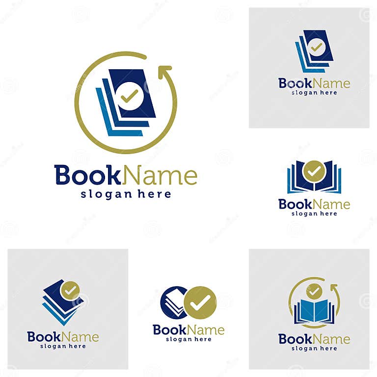 Set of Book Check Logo Design Template. Book Check Logo Concept Vector ...