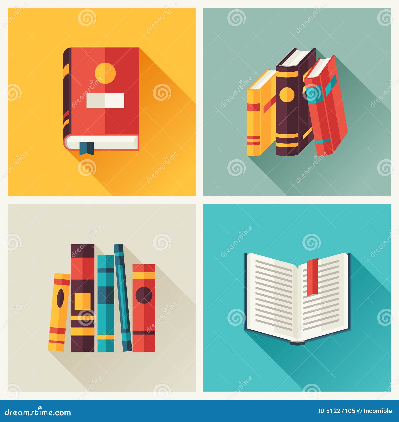 Set of Book Icons in Flat Design Style Stock Vector - Illustration of ...