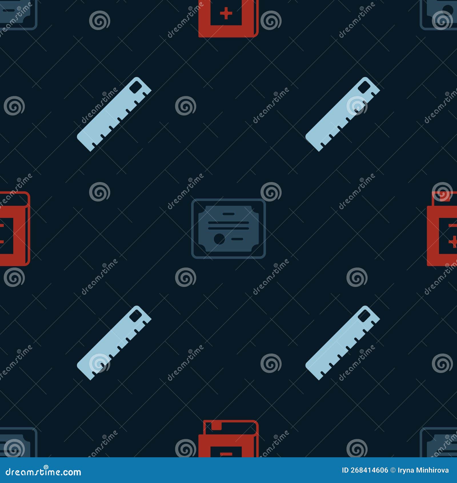 Set Book with Mathematics, Certificate Template and Ruler on Seamless ...