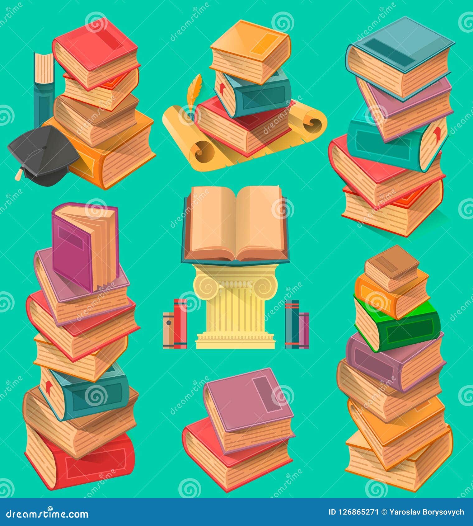 Set of Book Stacks in Flat Design Vector Stock Vector - Illustration of ...