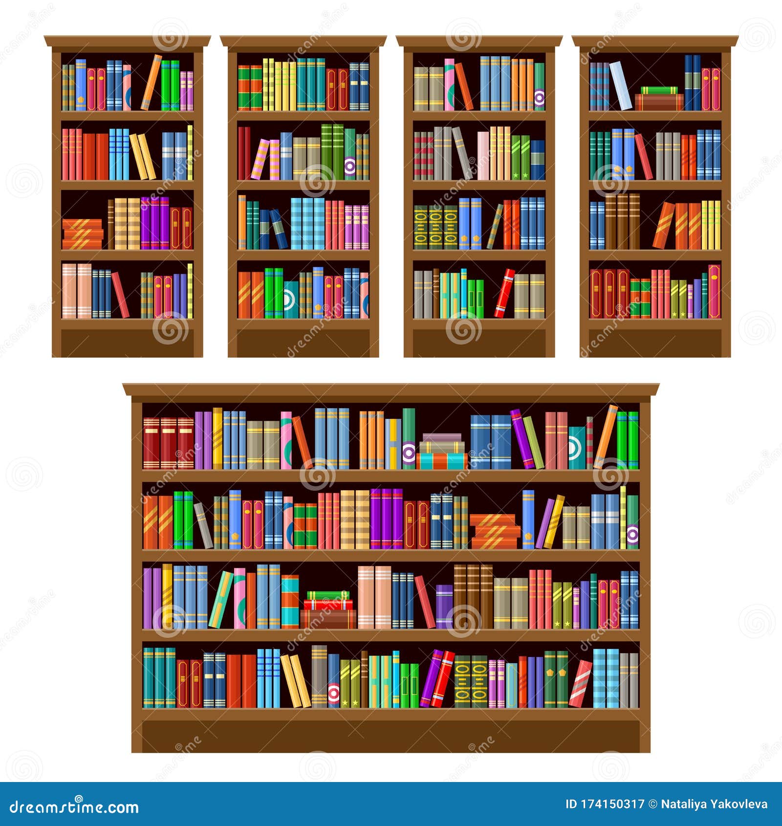 Set Of Bookcases On A White Background. Furniture Cartoon Vector ...