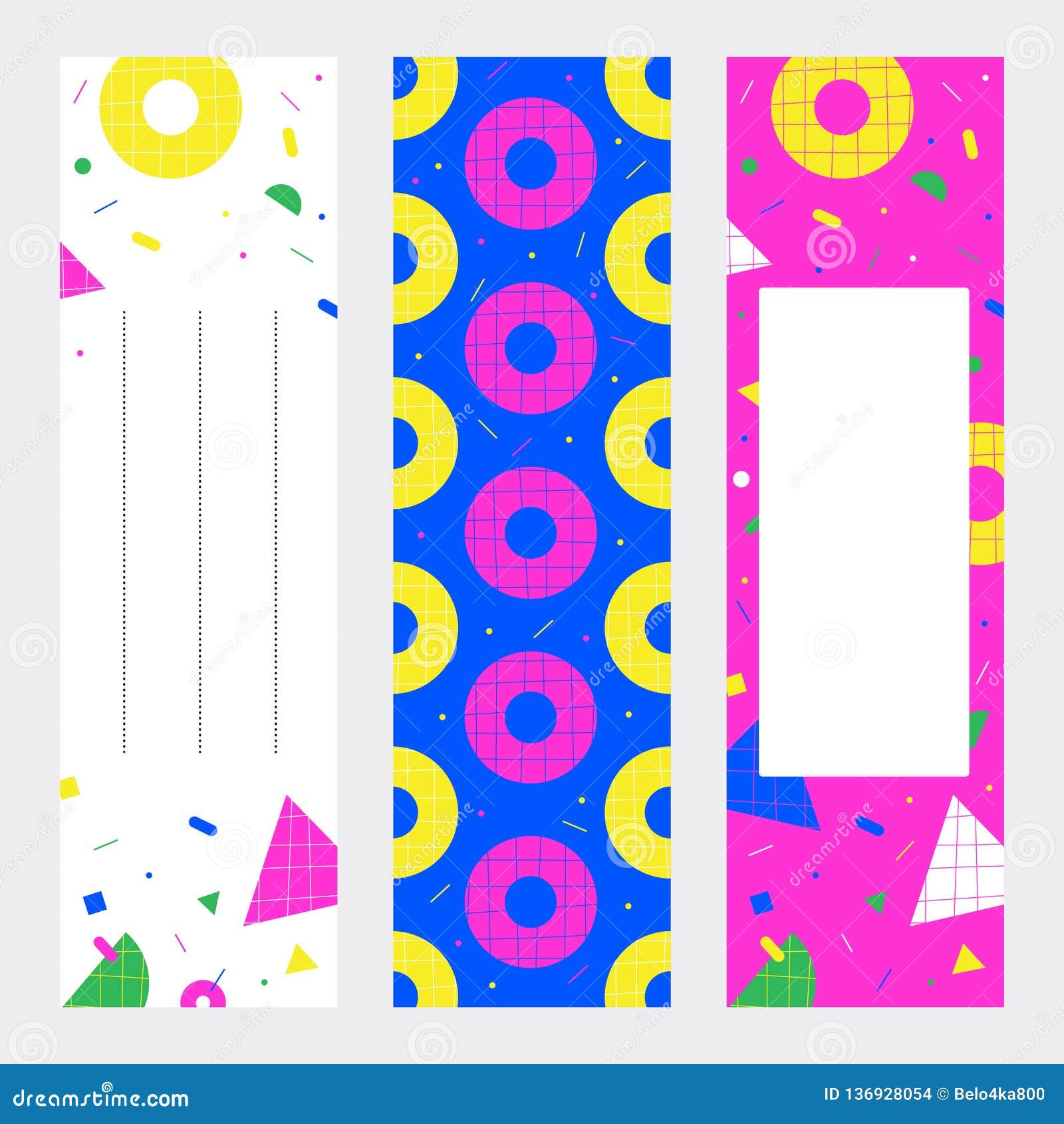 Set of Bookmarks or Banners with Geometric Shape in Memphis Style ...