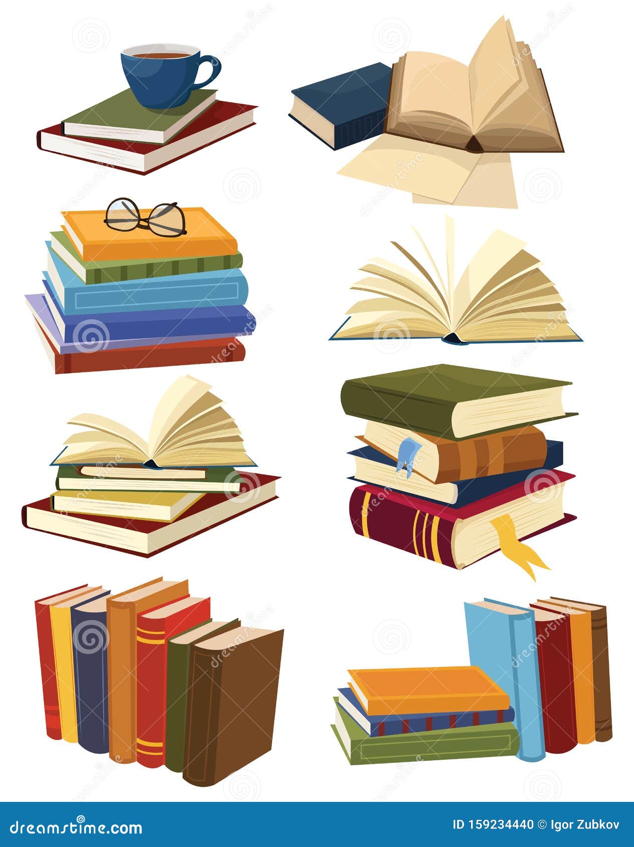 Set of Books. Collection of Stacks of Books. Vector Illustration of an ... Set of Books. Collection of Stacks of Books. Vector Illustration of an ...