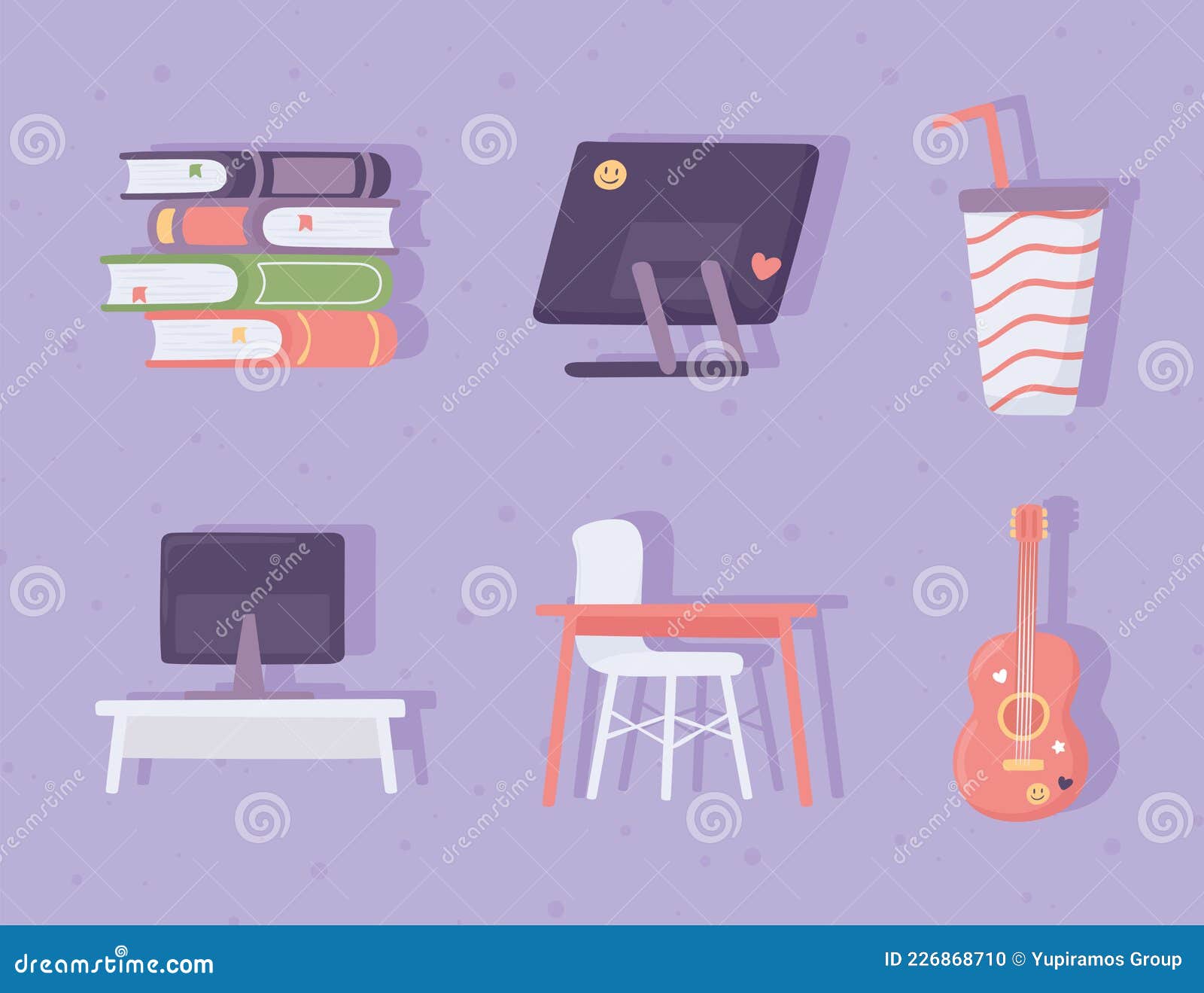 Set of books and computer stock vector. Illustration of screen - 226868710