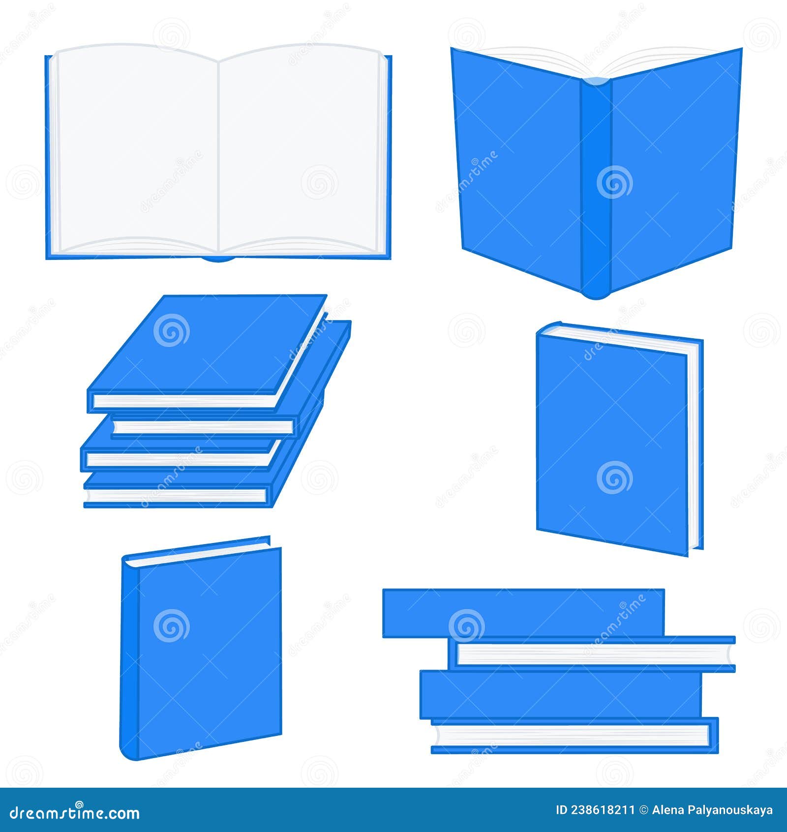 A Set of Books in Different Positions: Open, Spine, Stack Stock Vector ...