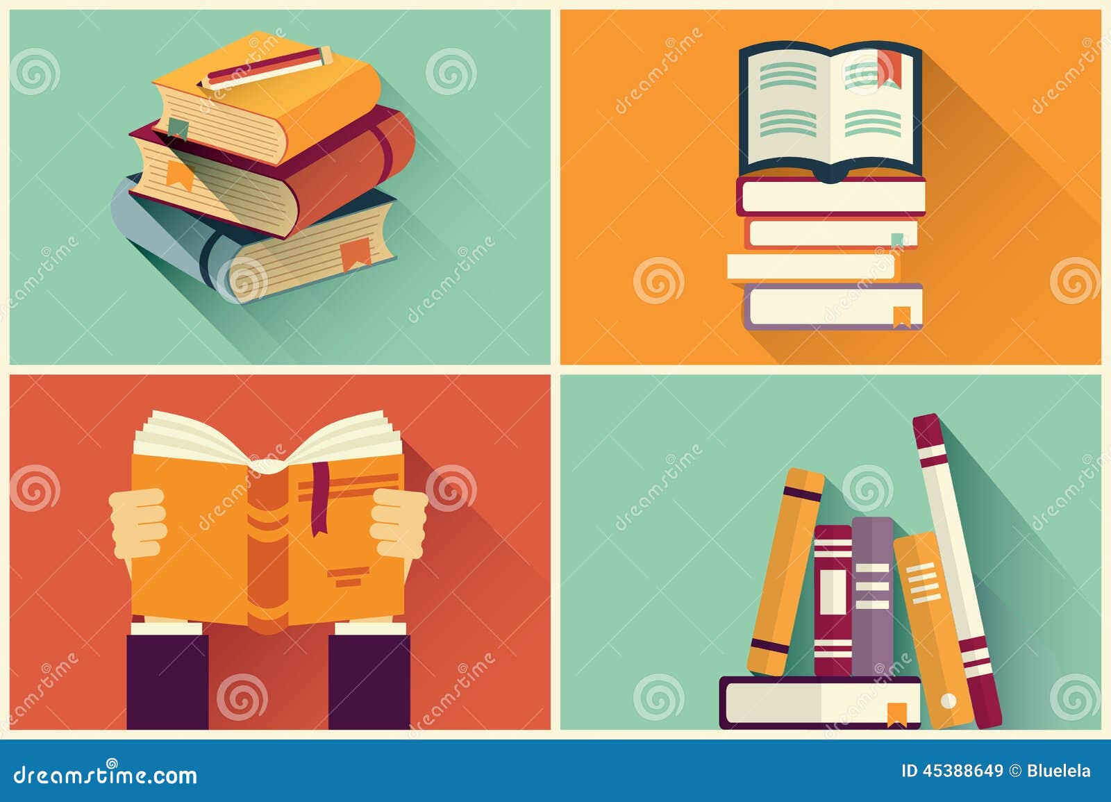 Set of Books in Flat Design Stock Vector - Illustration of back ...