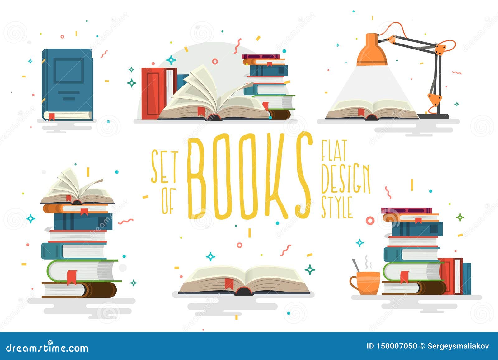 Set of Books, Flat Design Style. Stock Vector - Illustration of brain ...