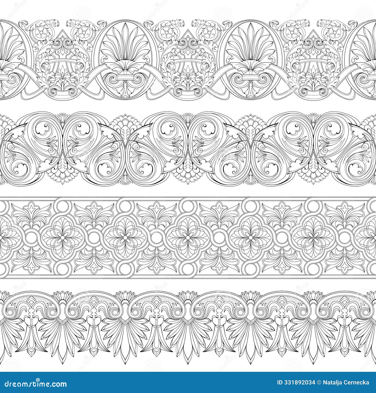 Set of Border Ornaments in Classical Baroque Style. Seamless Pattern ...