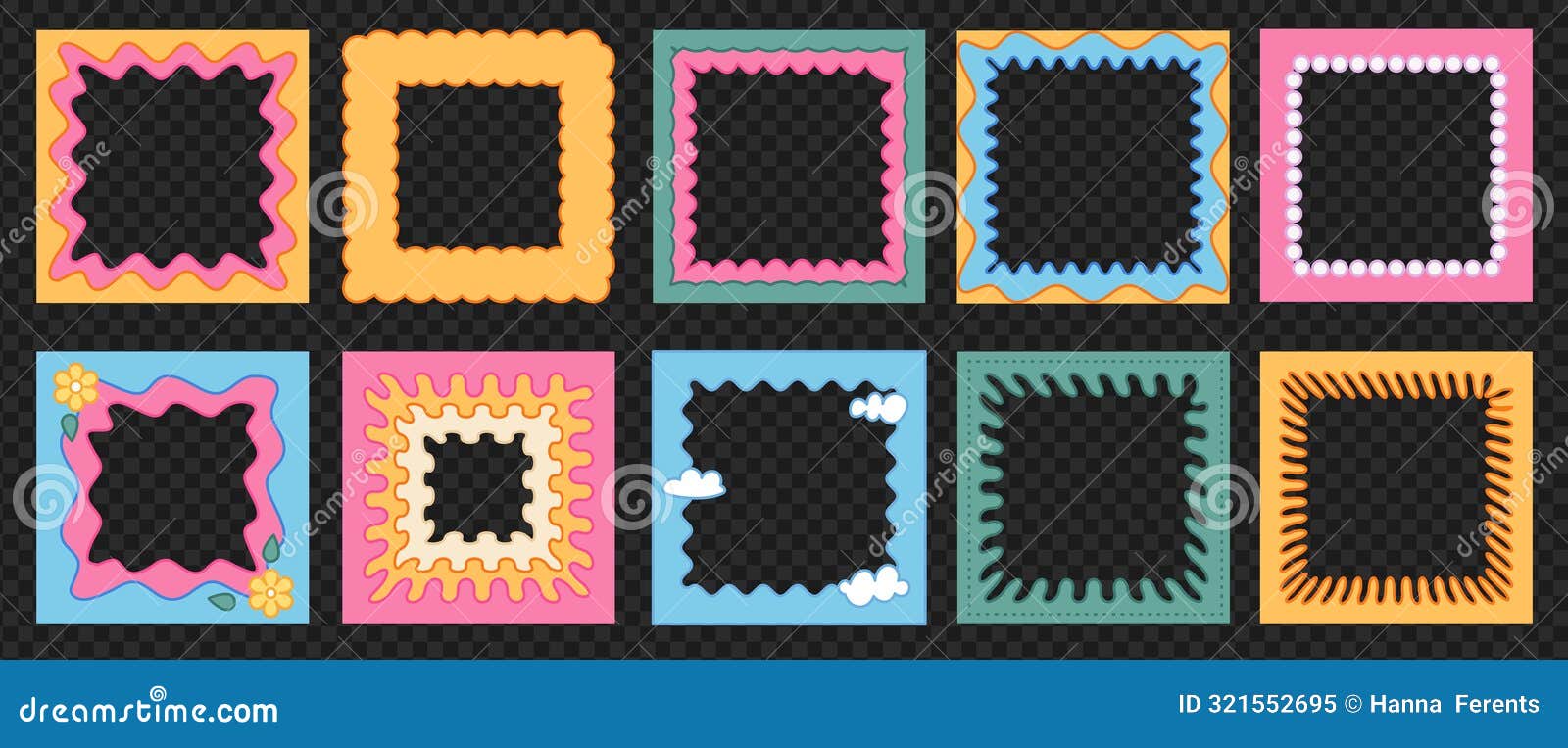 Set of Border Square Frames with Groovy Elements. Text Boxes on ...