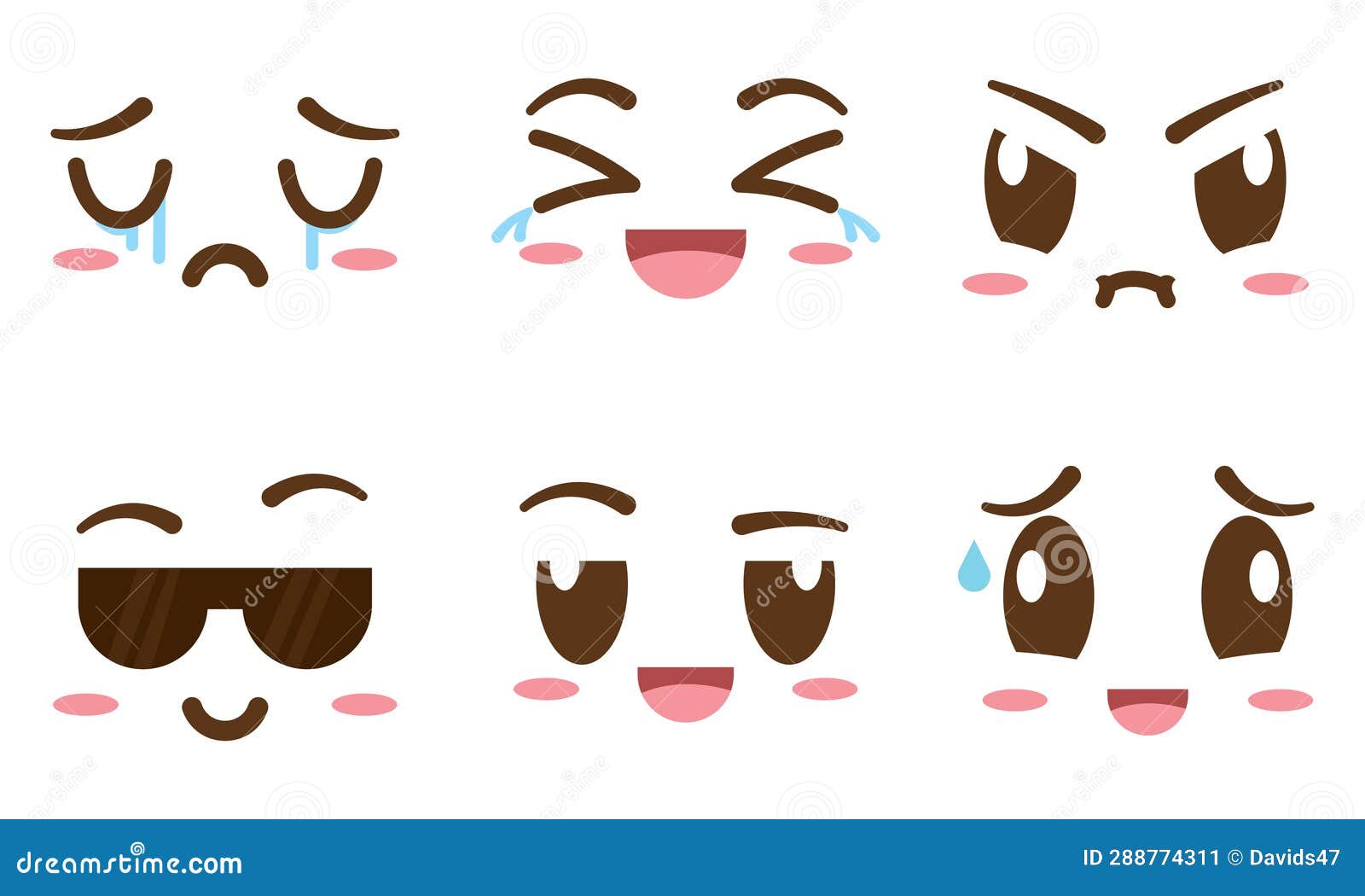Set of Borderless Facial Expressions Vector Stock Illustration ...