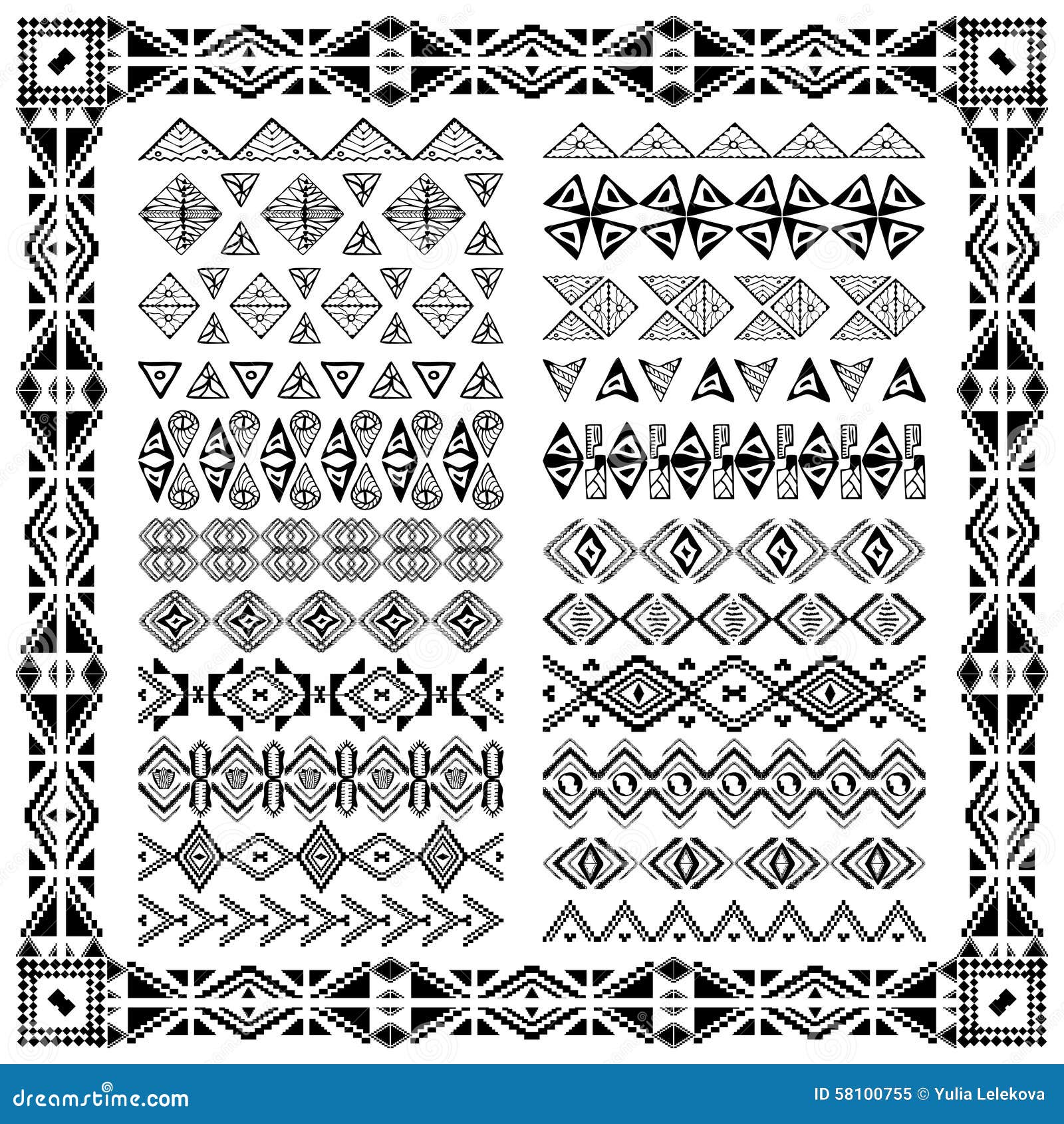 Set of Borders in Ethnic Tribal Style. 30 Pattern Brushes Inside Stock ...