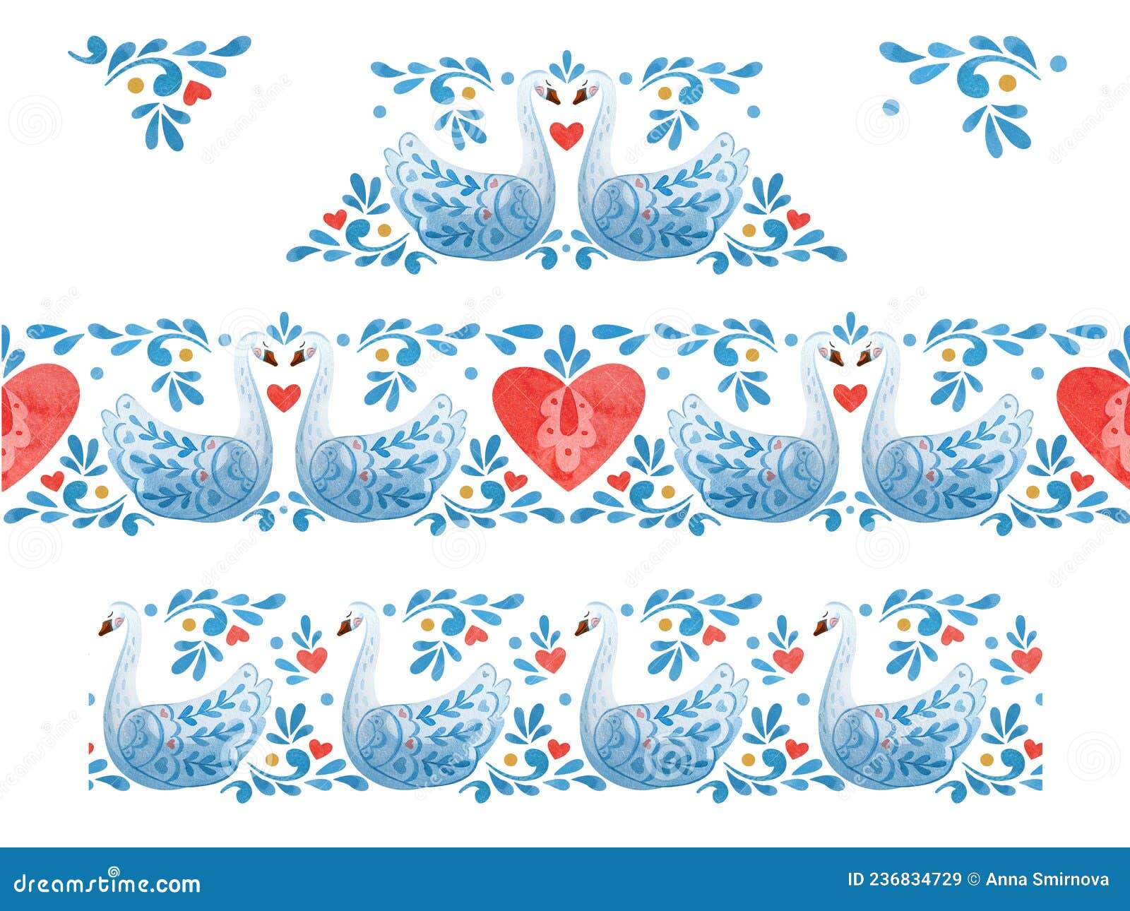 Set of Borders with Swans and Folklore Elements Stock Illustration ...