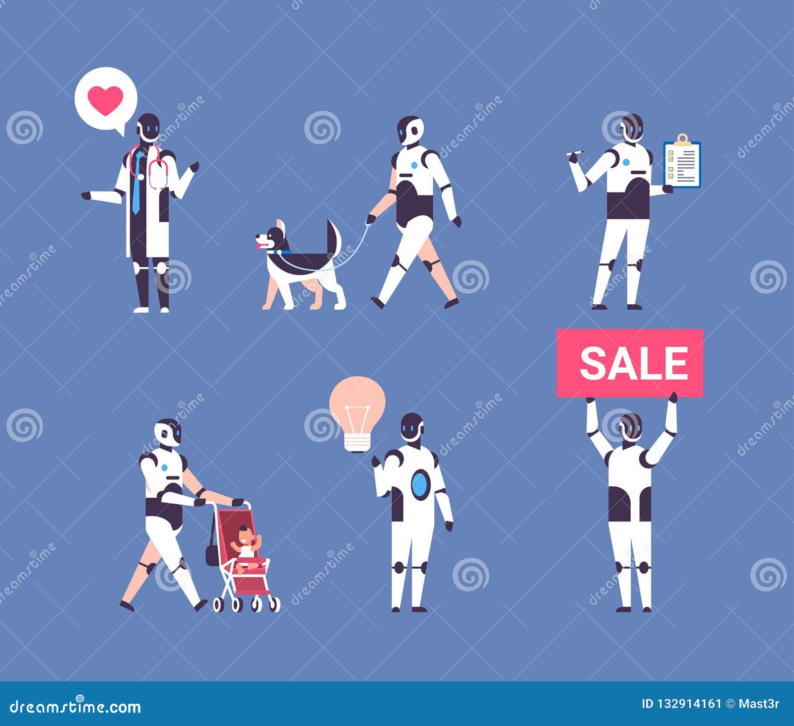 Set Bot Helper Robot Personal Assistant Diversity Professions ...