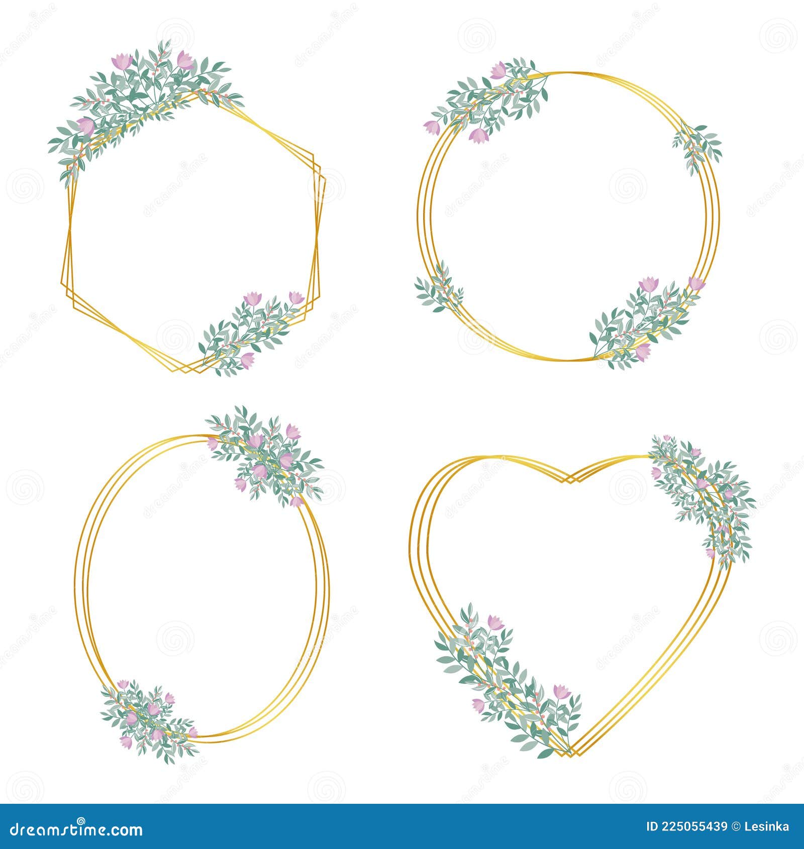 Set of Botanical Gold Frames Decorated with Flowers, Isolated Vector ...