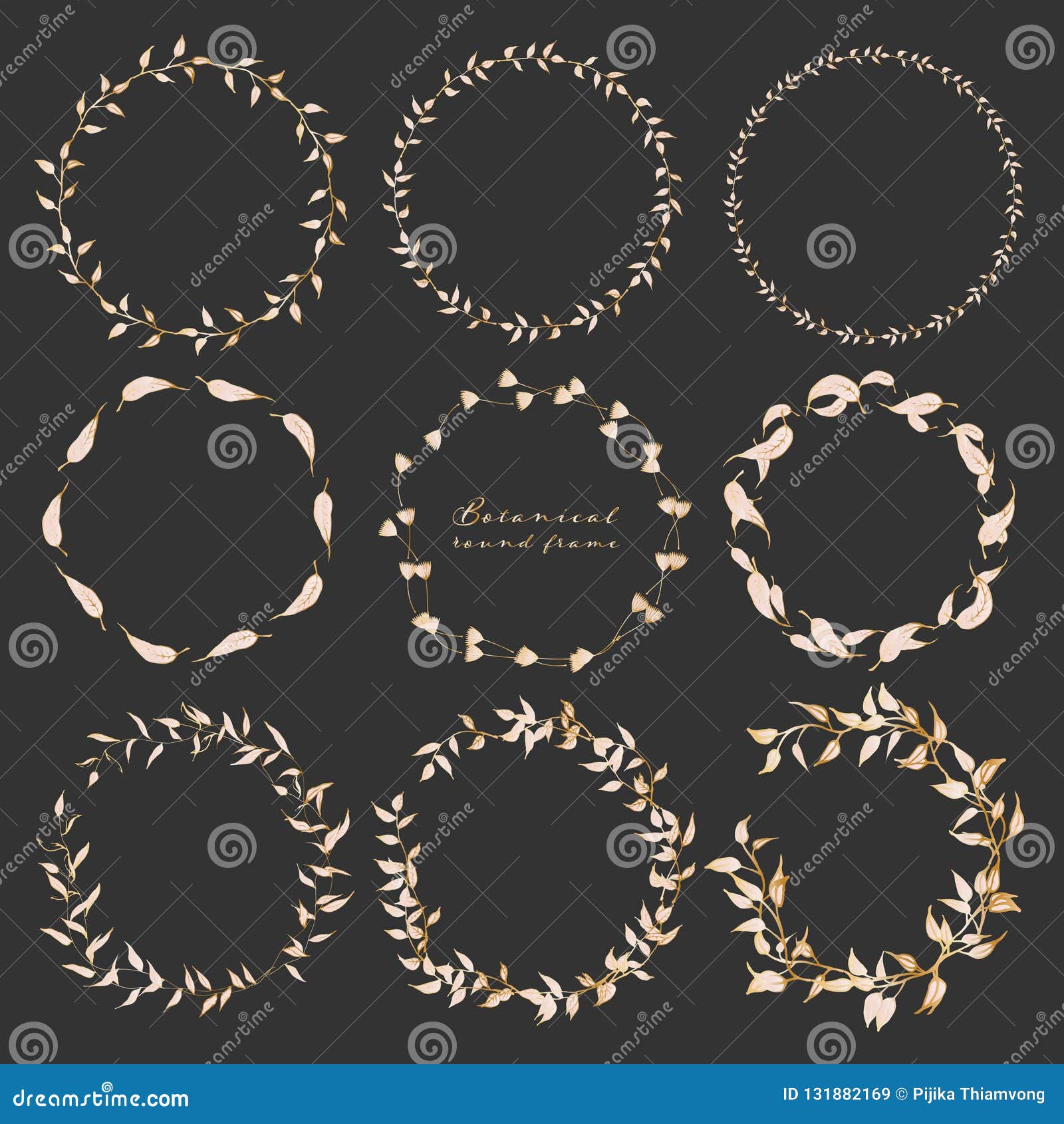 Set of Botanical Round Frame, Hand Drawn Flowers, Botanical Composition ...