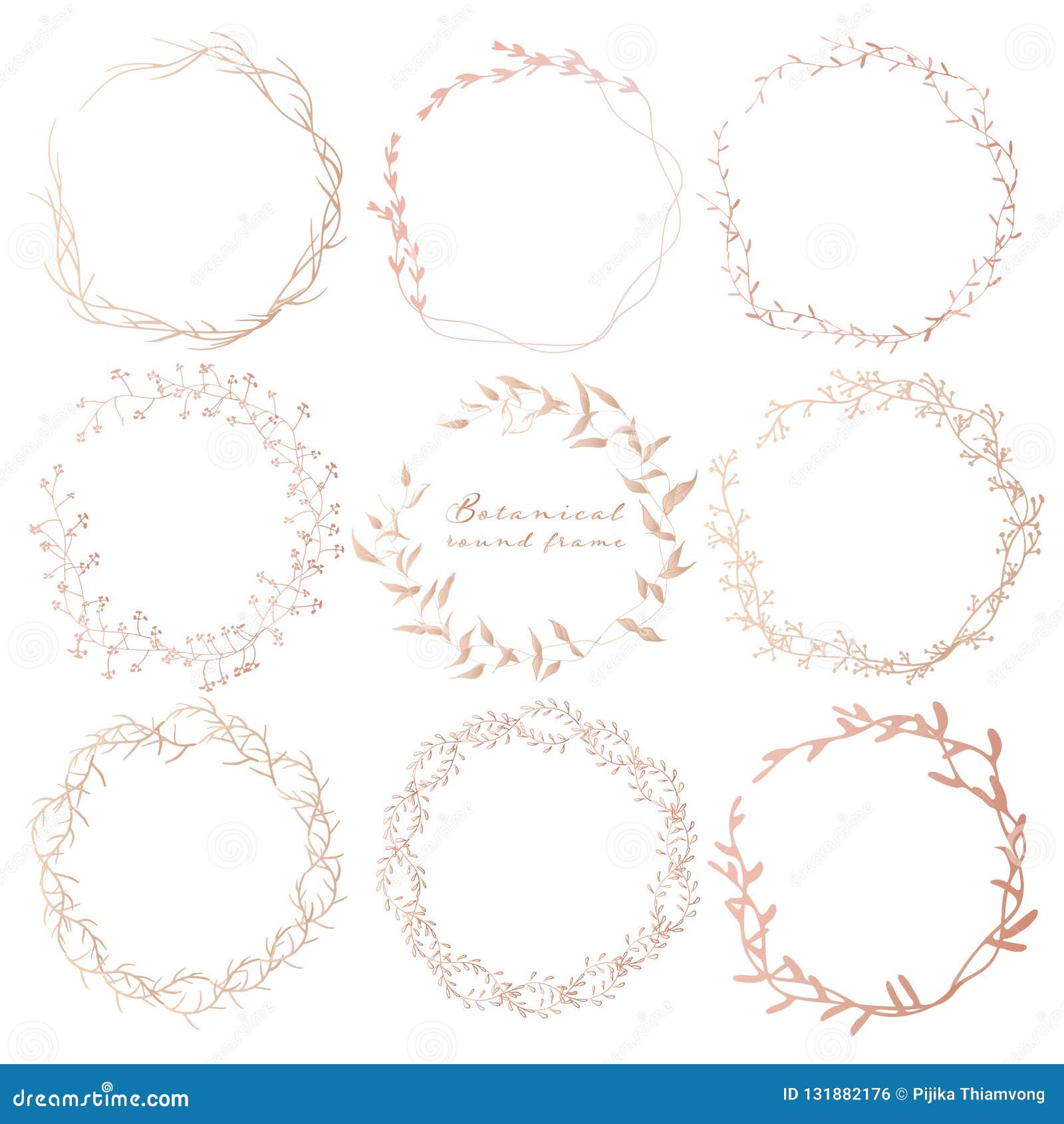 Set of Botanical Round Frame, Hand Drawn Flowers, Botanical Composition ...