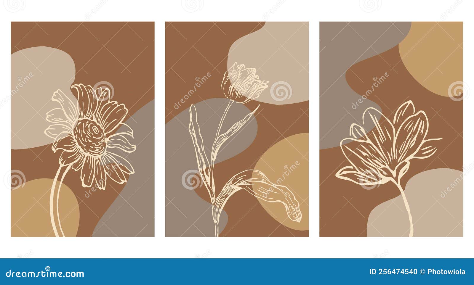 Set of 3 Botanical Wall Art. Line Art Tropical Drawing Stock Vector ...