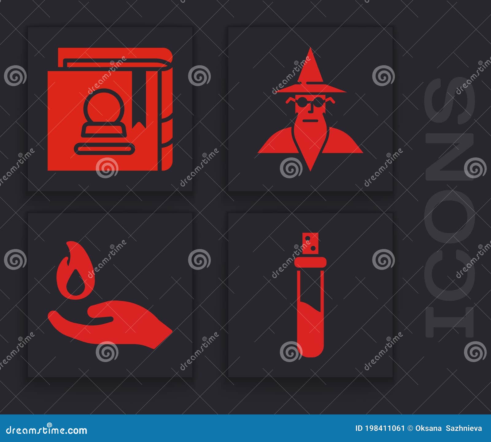 Set Bottle with Love Potion, Ancient Magic Book, Wizard Warlock and ...