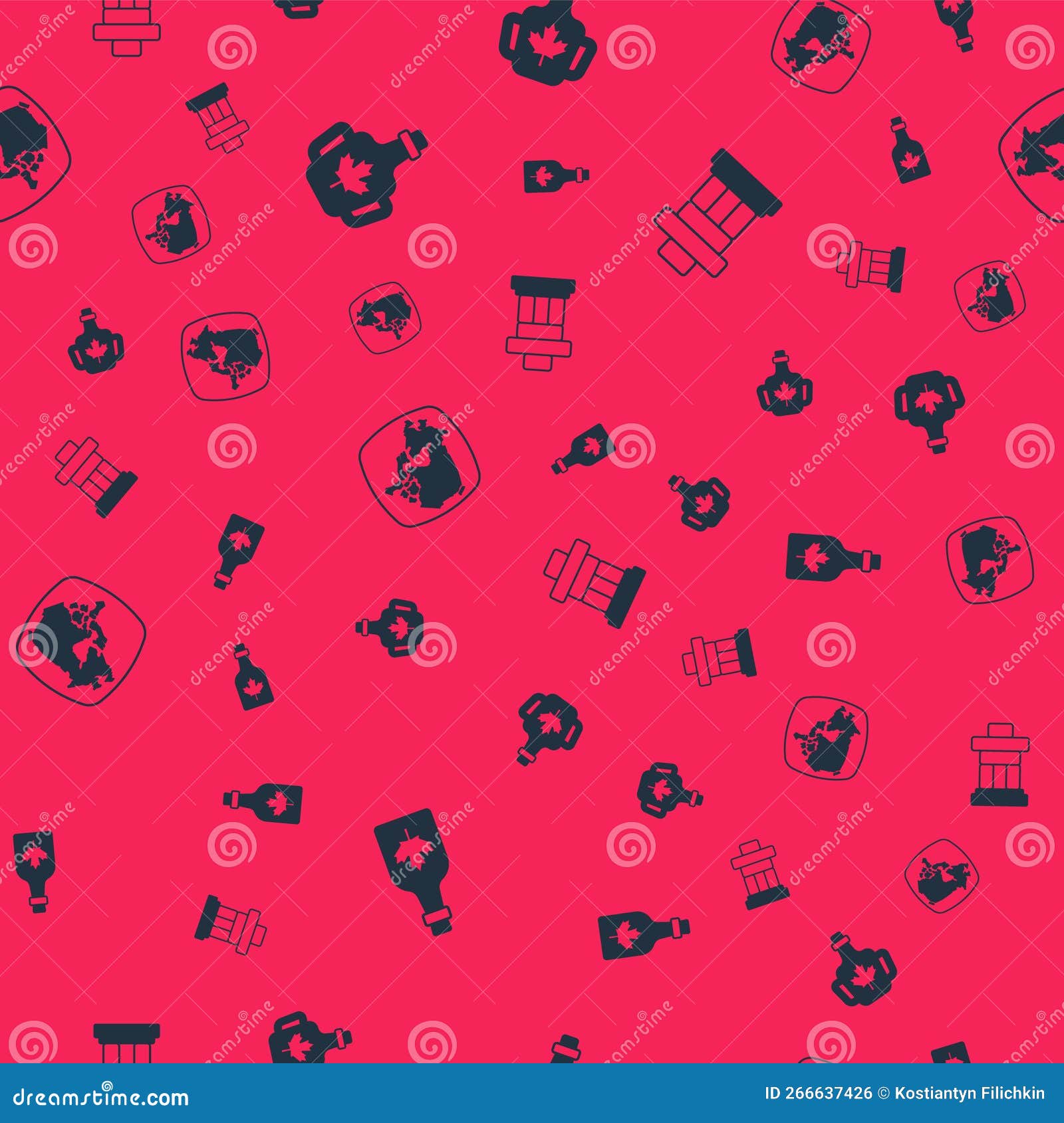 Set Bottle of Maple Syrup, Canada and Inukshuk on Seamless Pattern ...