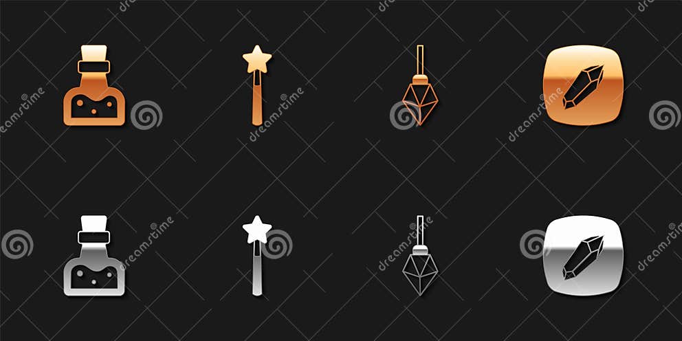 Set Bottle with Potion, Magic Wand, Stone and Icon. Vector Stock Vector ...