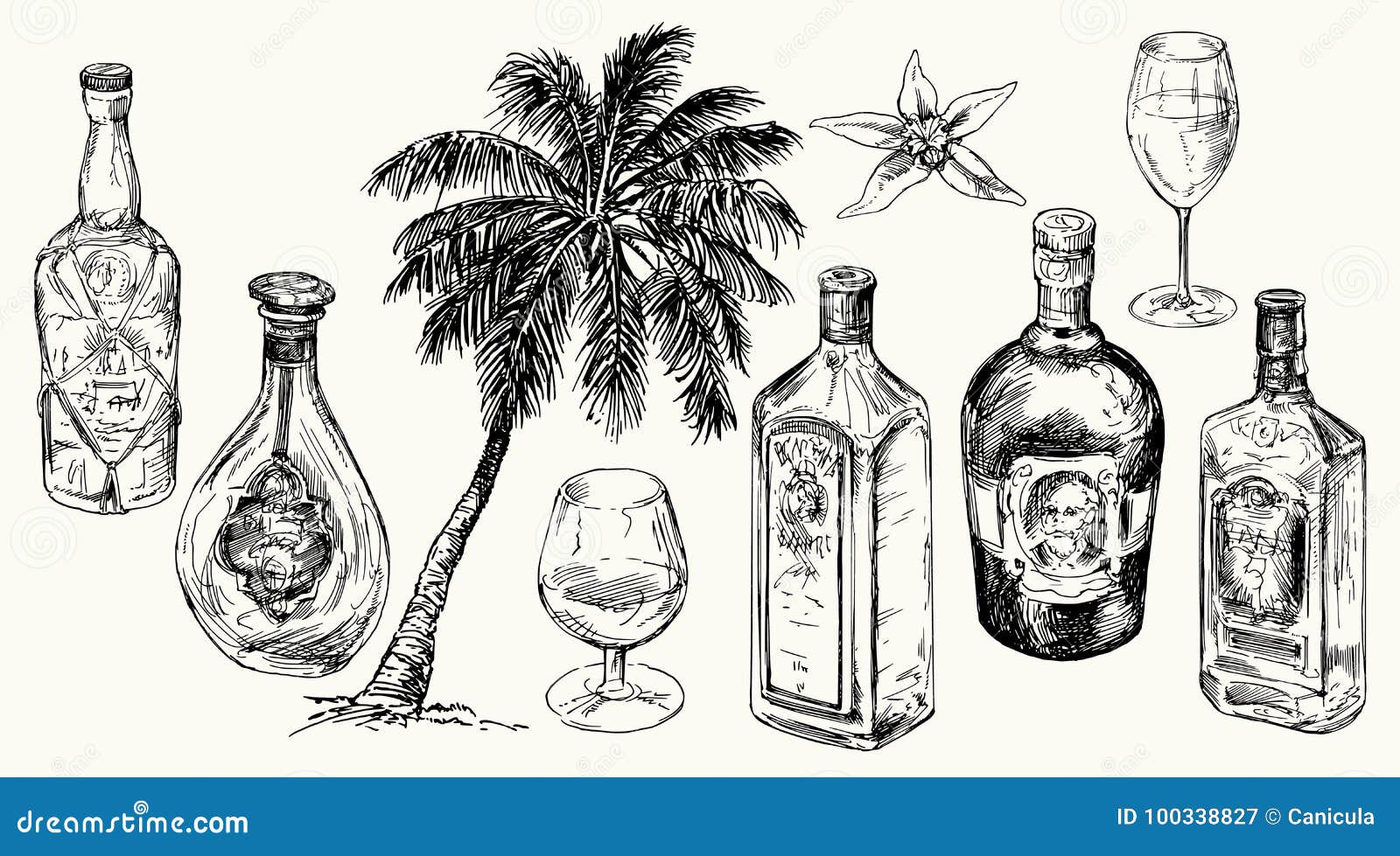 Set bottle for rum. stock vector. Illustration of liquor - 100338827